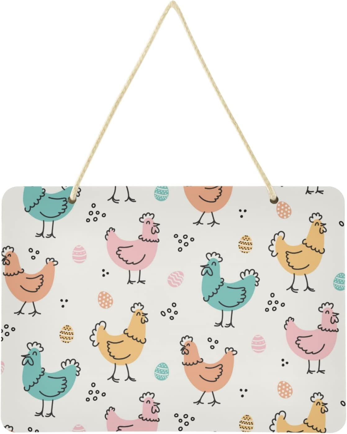 SKYSONIC Easter Childish Hens Eggs Welcome Sign Front Door Decor Wall ...