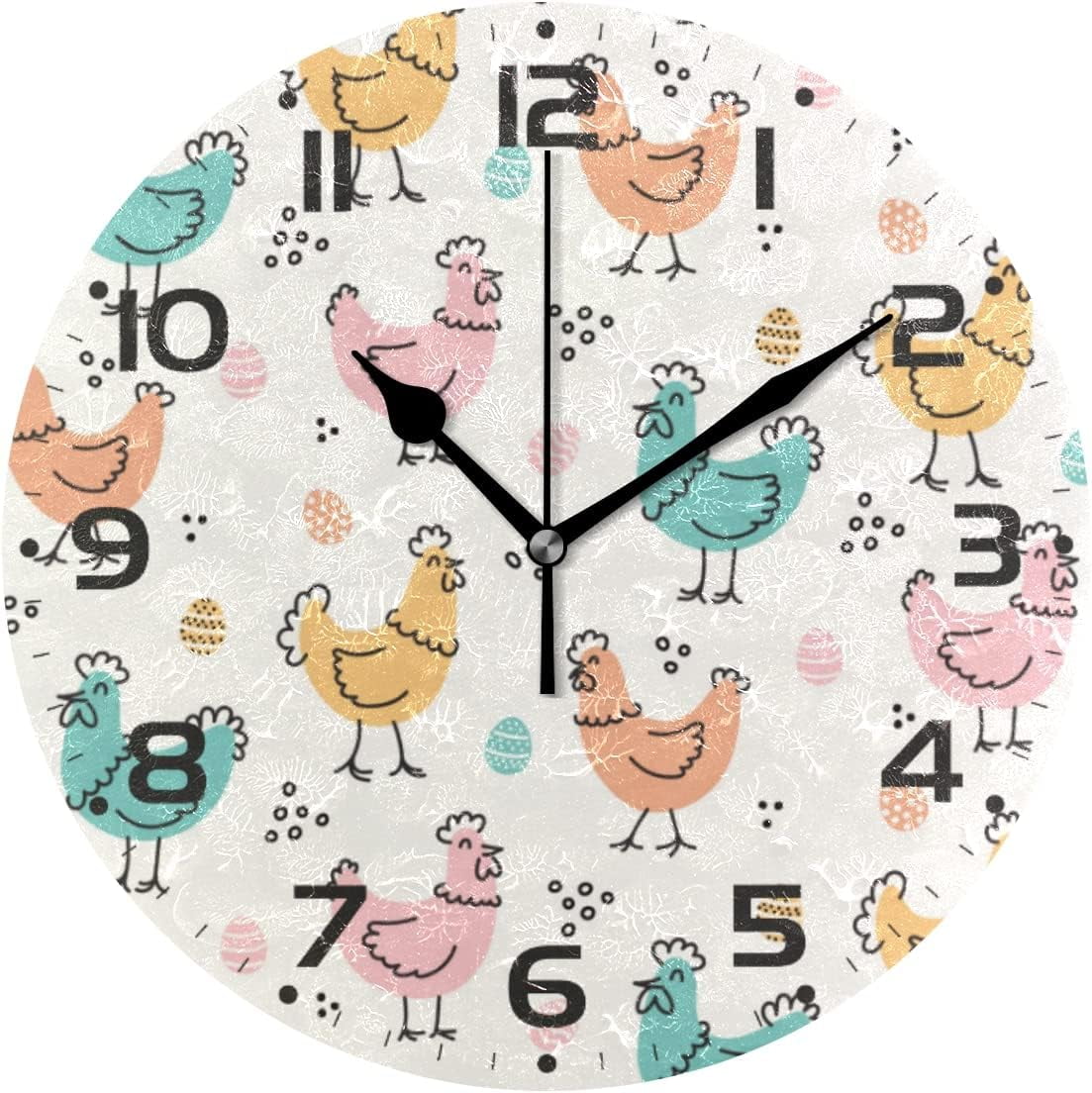 SKYSONIC Easter Childish Wall Clock 10 Inch Silent Non Ticking Round ...