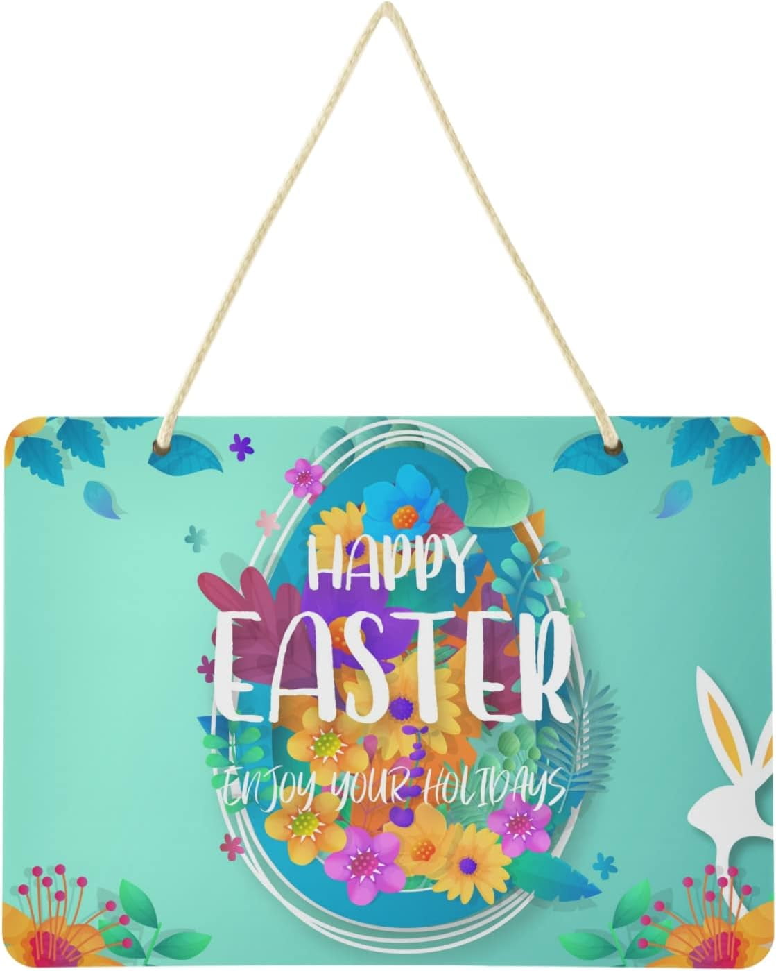 SKYSONIC Easter Egg Bunny Welcome Sign Front Door Decor Wall Hanging ...