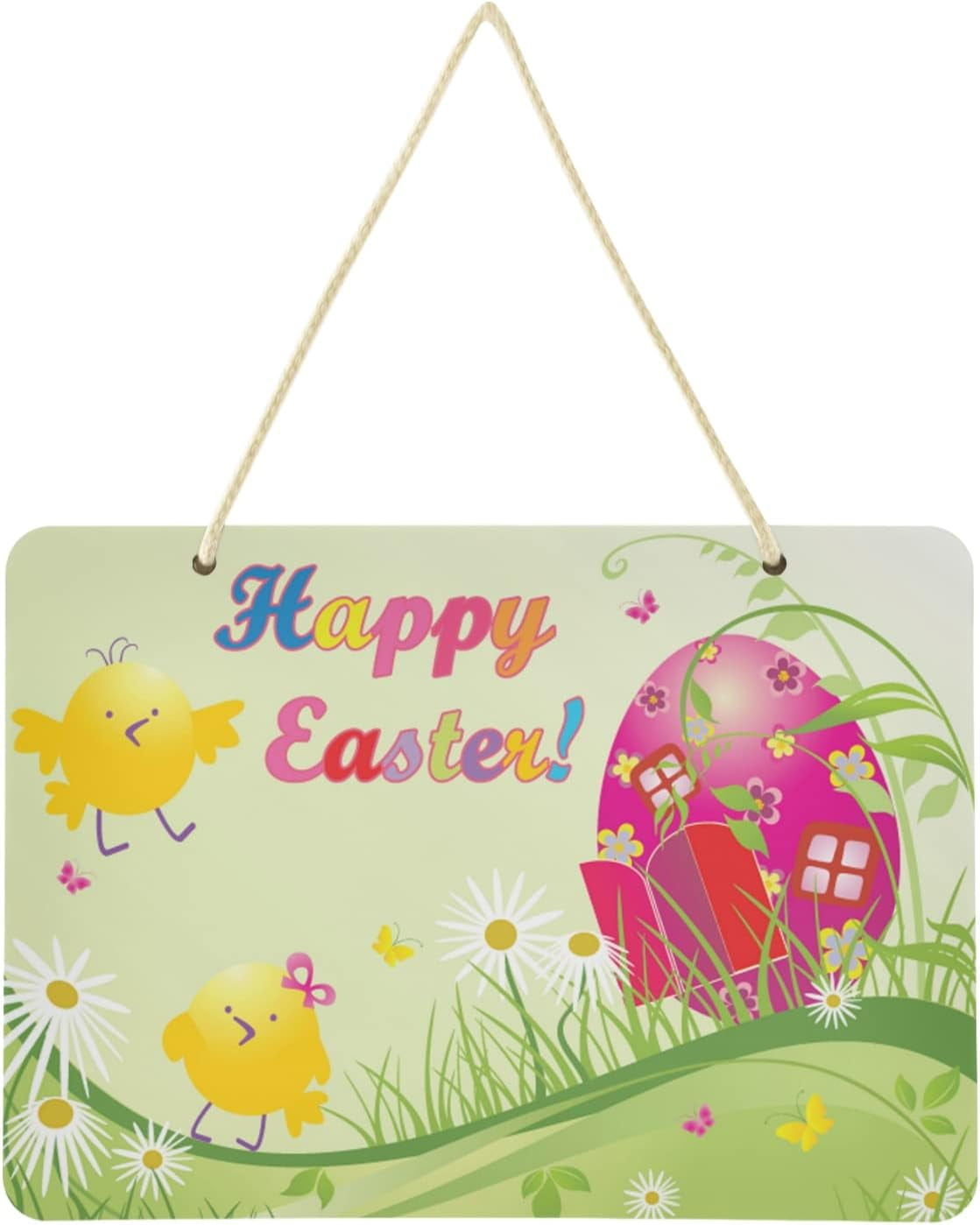 SKYSONIC Easter Egg Chicken House Welcome Sign Front Door Decor Wall ...