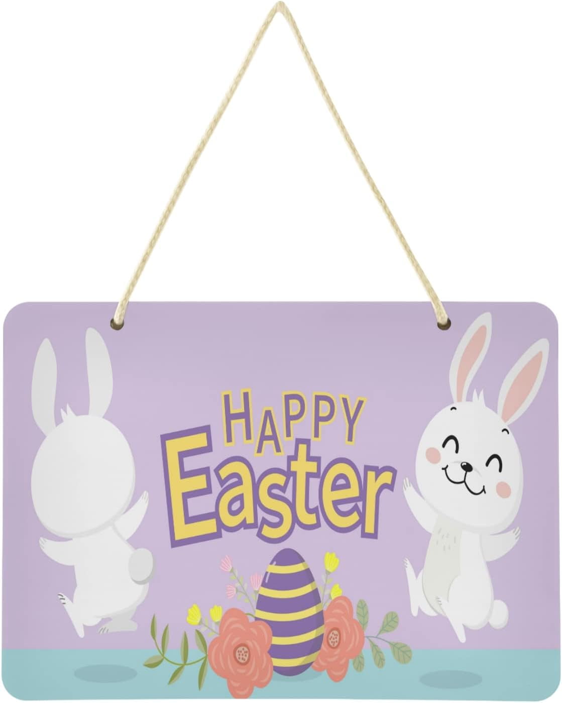 SKYSONIC Easter Egg Rabbit Welcome Sign Front Door Decor Wall Hanging ...