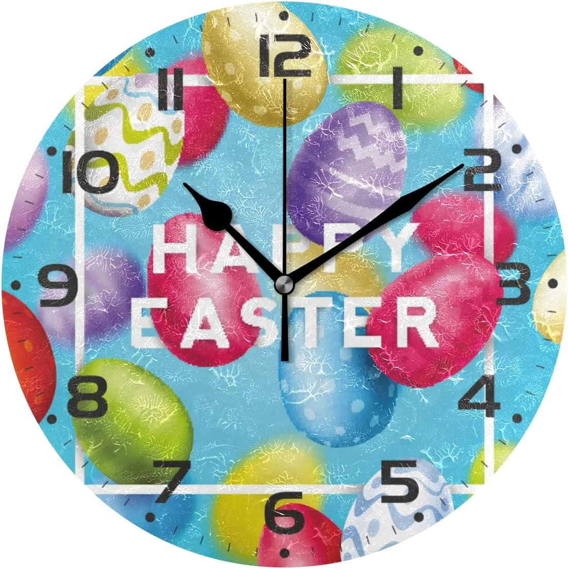 SKYSONIC Easter Egg Wall Clock 10 Inch Silent Non Ticking Round Clock ...
