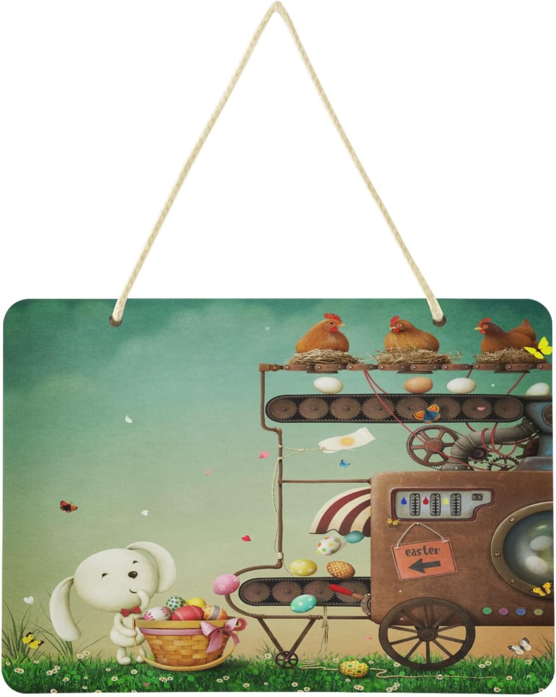 SKYSONIC Easter Egg Welcome Sign Front Door Decor Wall Hanging Plaque ...