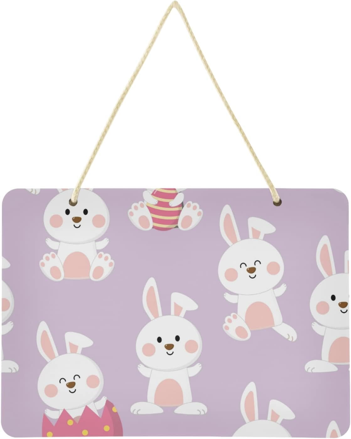 SKYSONIC Easter Eggs Bunny Welcome Sign Front Door Decor Wall Hanging ...