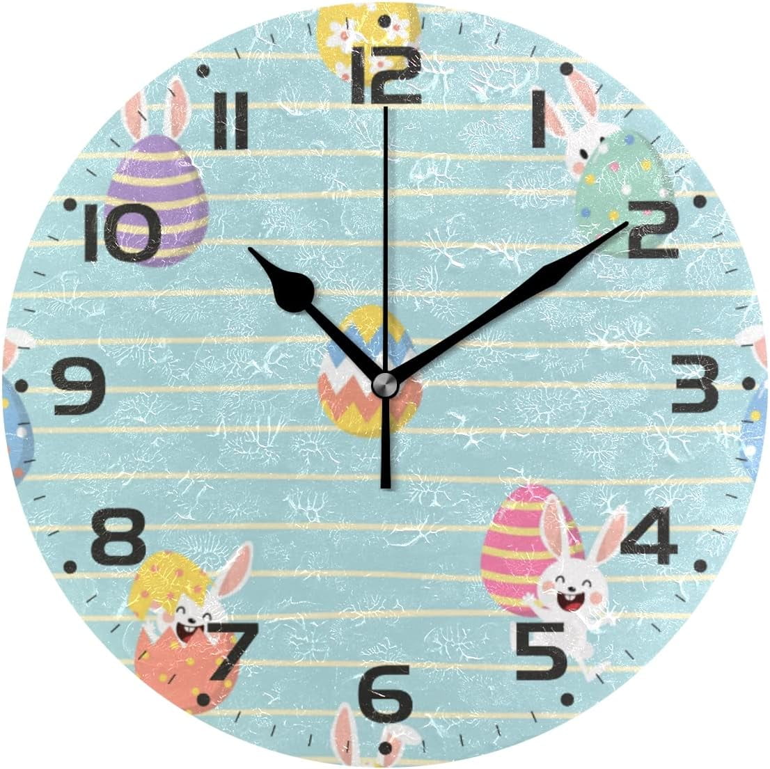 SKYSONIC Easter Eggs Wall Clock 10 Inch Silent Non Ticking Round Clock ...