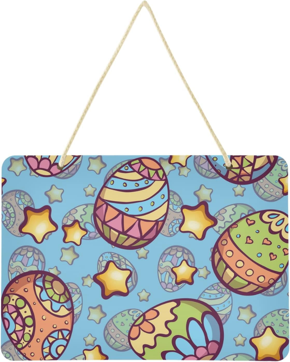 SKYSONIC Easter Eggs Welcome Sign Front Door Decor Wall Hanging Plaque ...