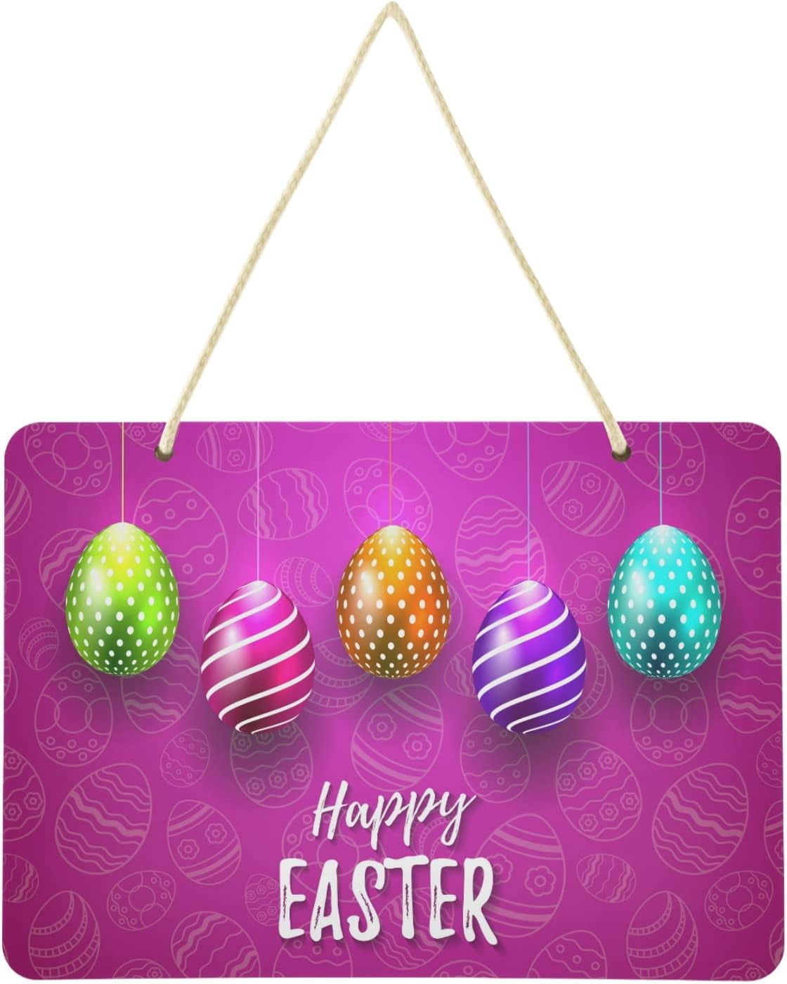 SKYSONIC Easter Eggs Welcome Sign Front Door Decor Wall Hanging Plaque ...