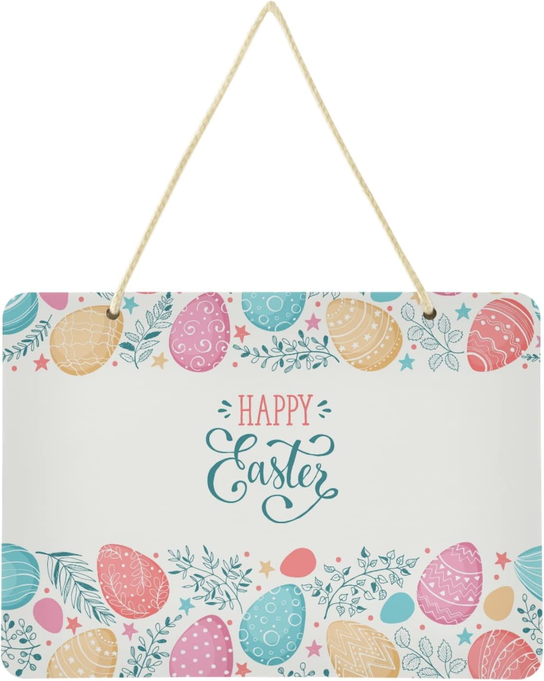 SKYSONIC Easter Eggs Welcome Sign Front Door Decor Wall Hanging Plaque ...