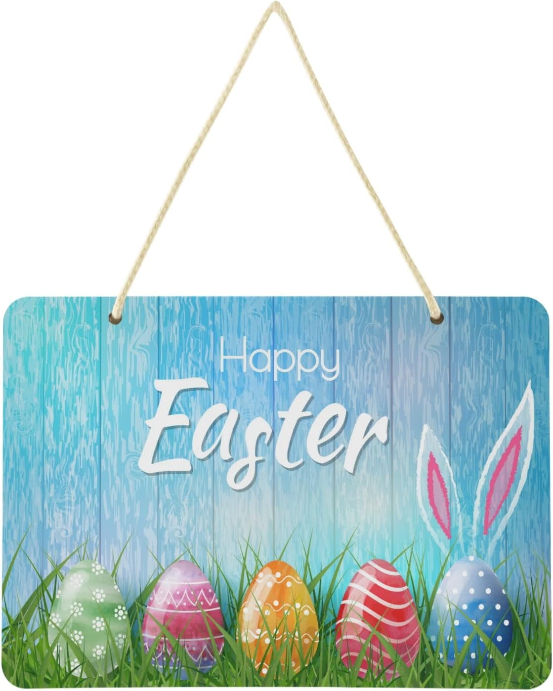 SKYSONIC Easter Eggs Welcome Sign Front Door Decor Wall Hanging Plaque ...