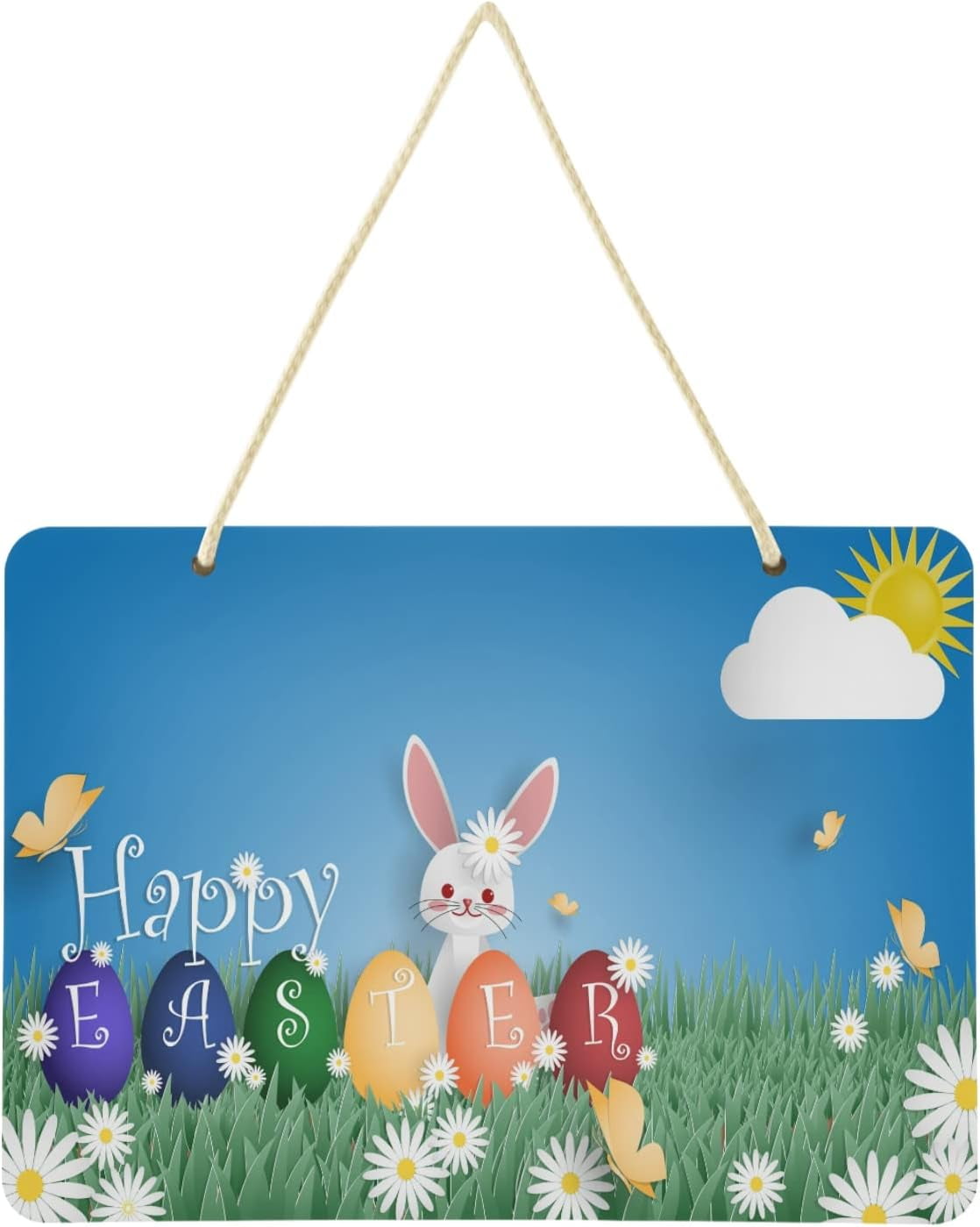 SKYSONIC Easter Eggs Welcome Sign Front Door Decor Wall Hanging Plaque ...