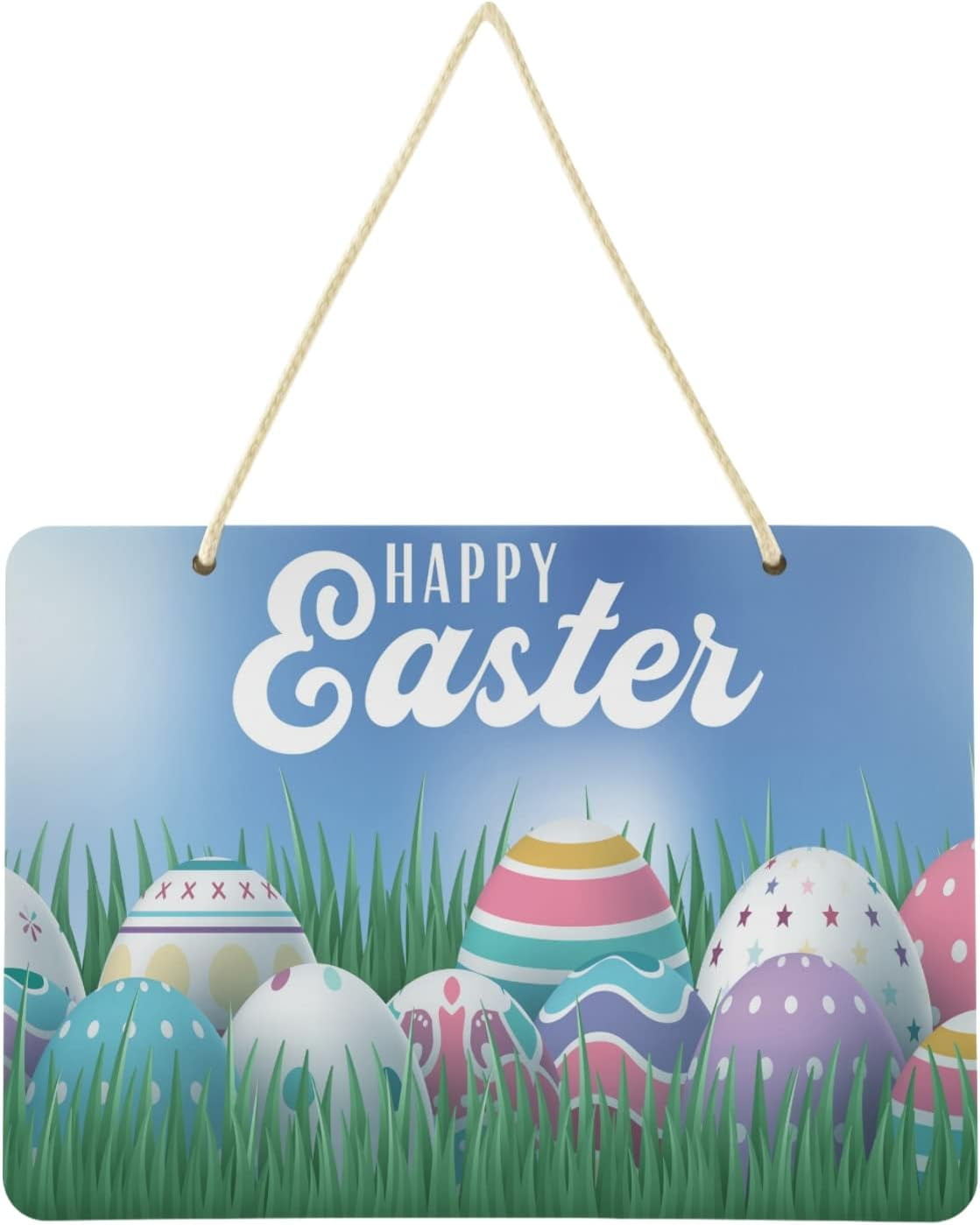 SKYSONIC Easter Eggs Welcome Sign Front Door Decor Wall Hanging Plaque ...