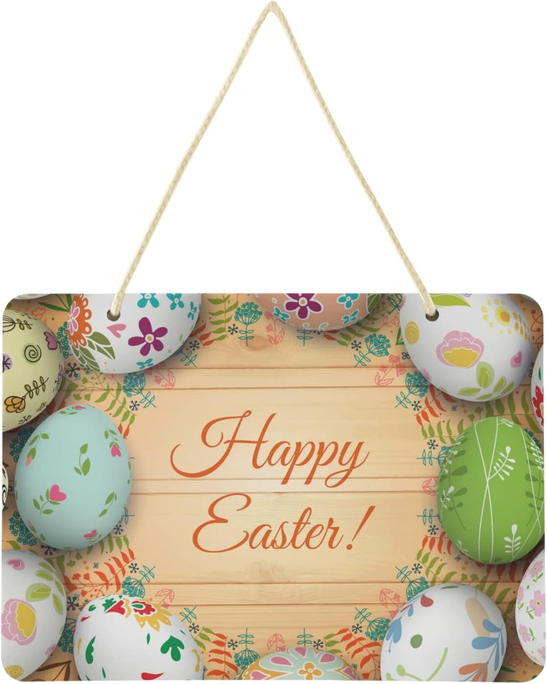 SKYSONIC Easter Eggs Welcome Sign Front Door Decor Wall Hanging Plaque ...