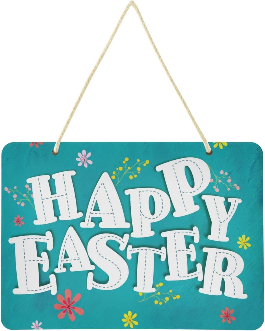 SKYSONIC Easter Flower Blue Welcome Sign Front Door Decor Wall Hanging ...