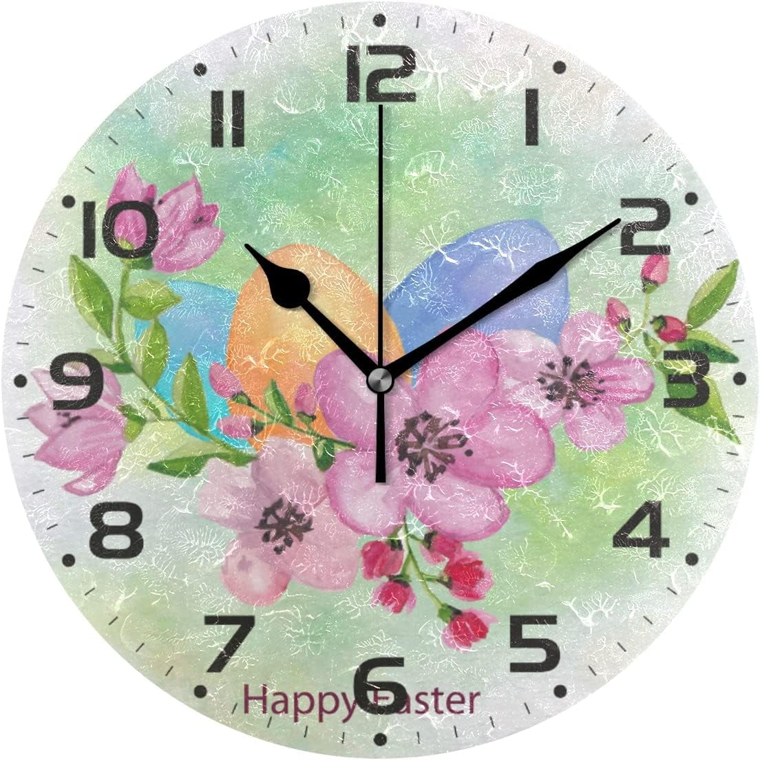 SKYSONIC Easter Flower Wall Clock 10 Inch Silent Non Ticking Round ...