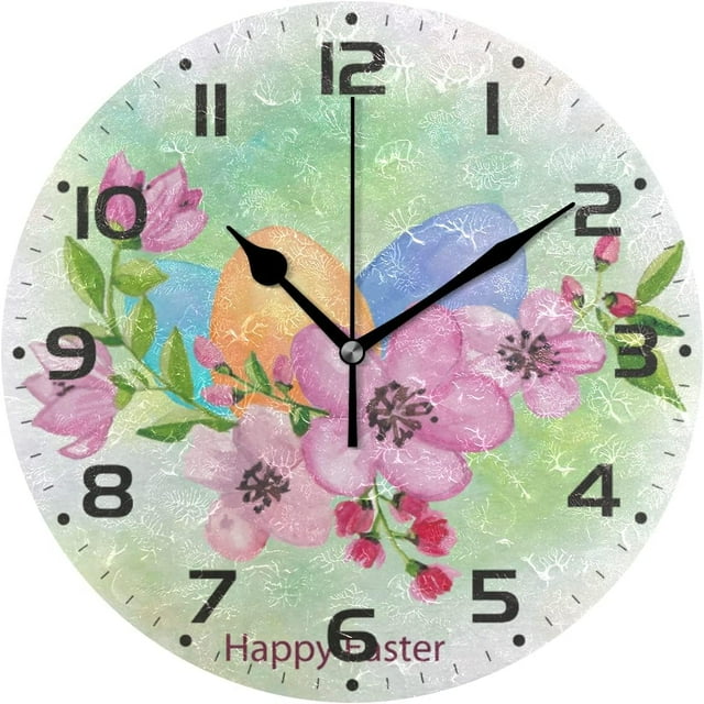 SKYSONIC Easter Flower Wall Clock 10 Inch Silent Non Ticking Round ...
