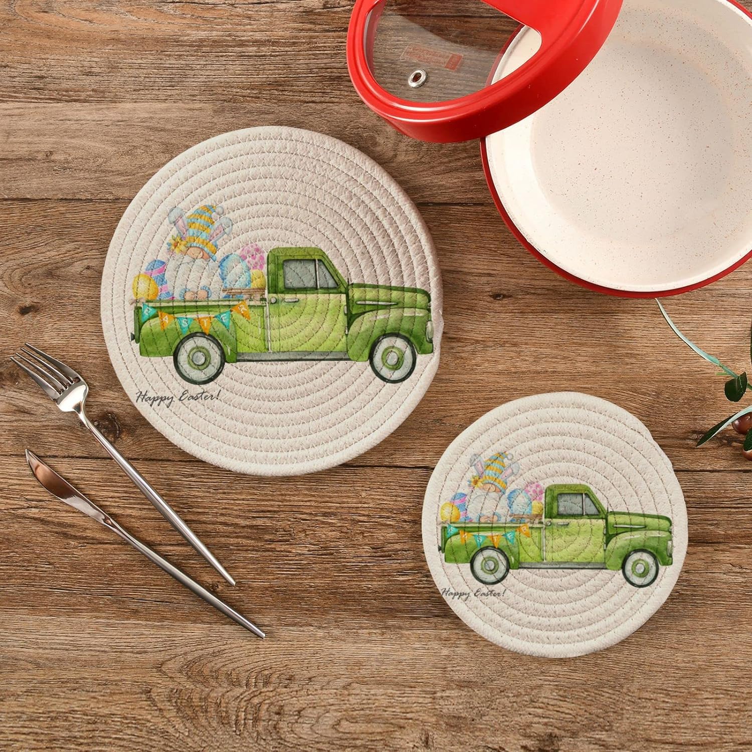 SKYSONIC Easter Gnome Truck Pot Holders Trivets, 2 Pcs Heat Resistant ...