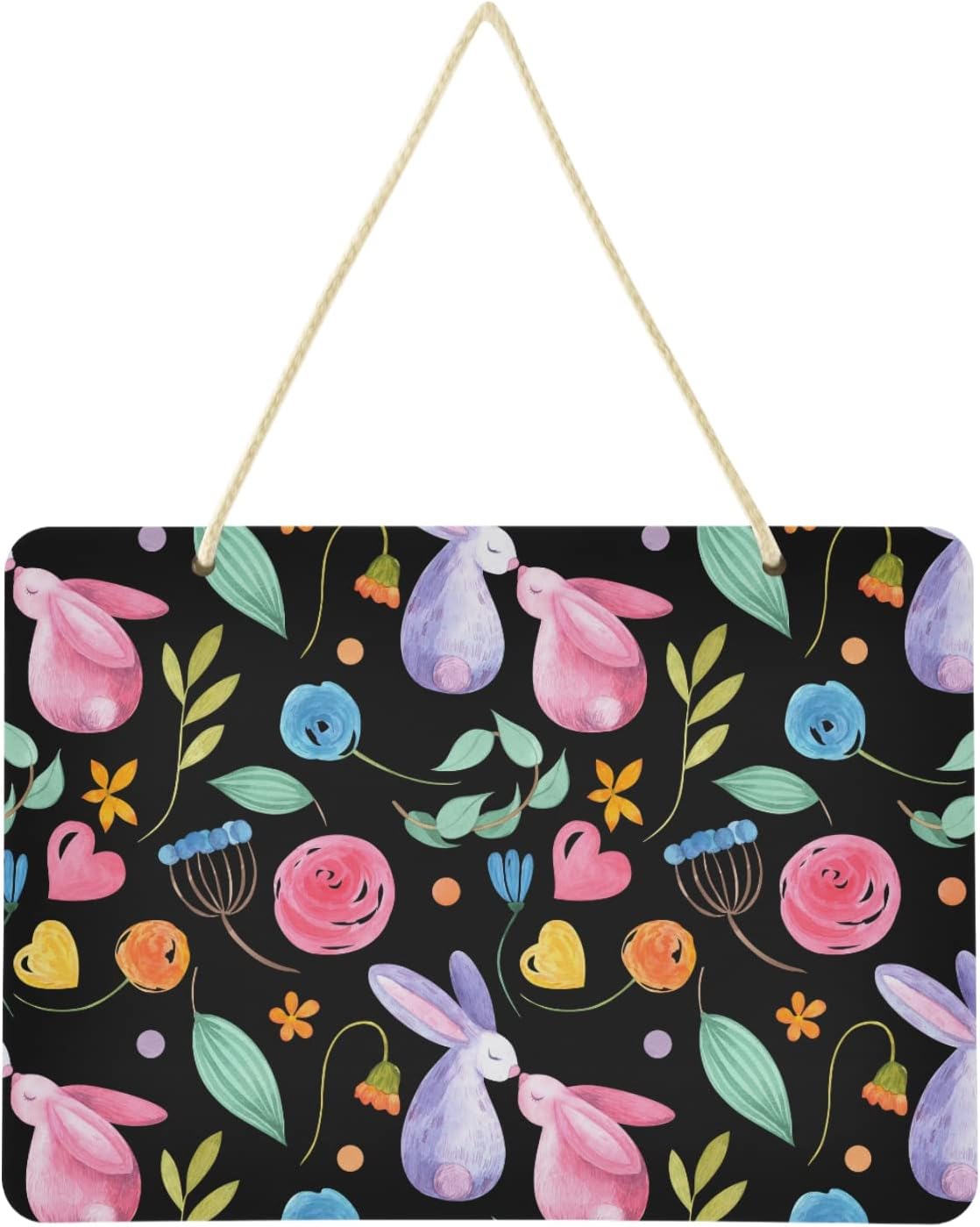 SKYSONIC Easter Rabbit Flowers Welcome Sign Front Door Decor Wall ...