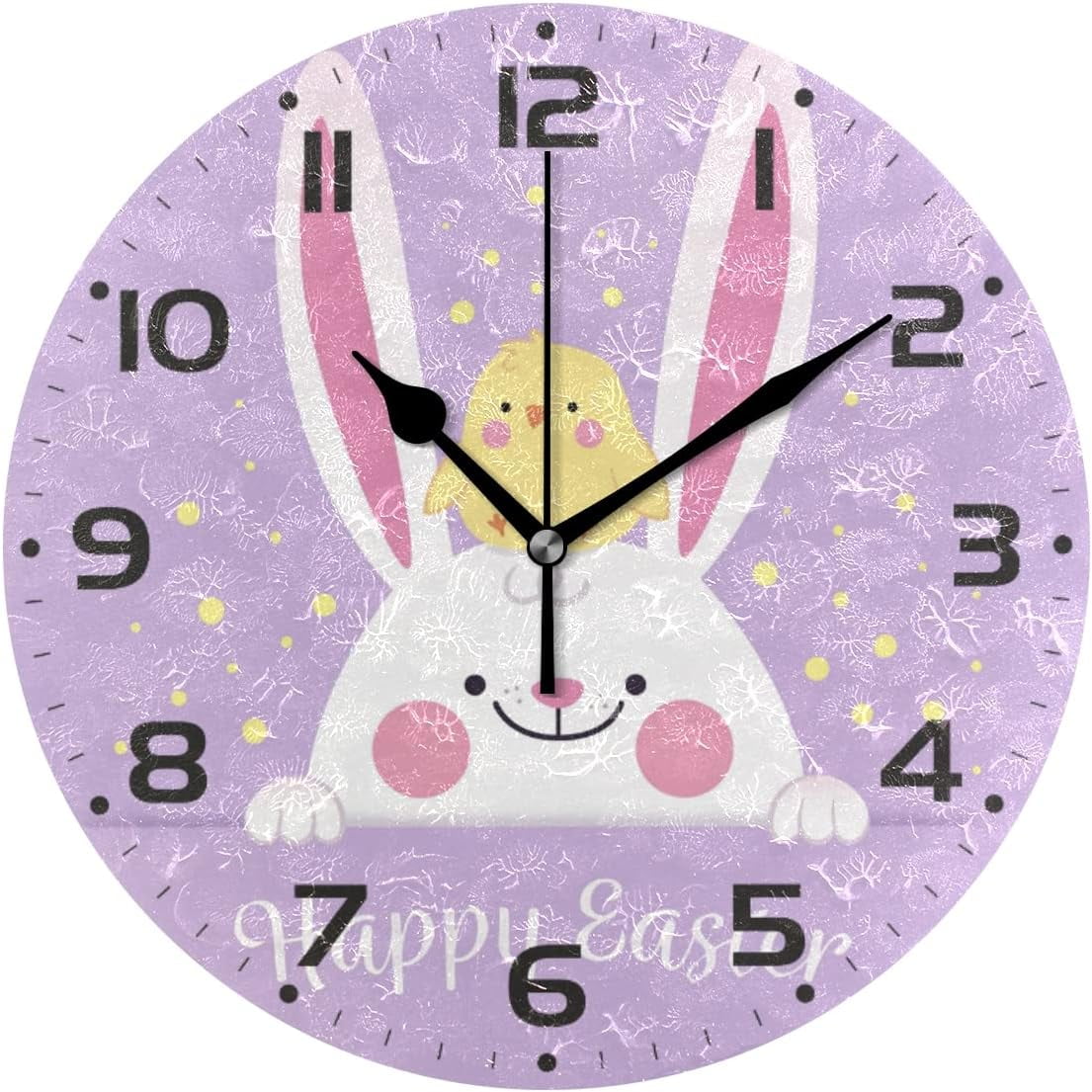SKYSONIC Easter Rabbit Wall Clock 10 Inch Silent Non Ticking Round ...
