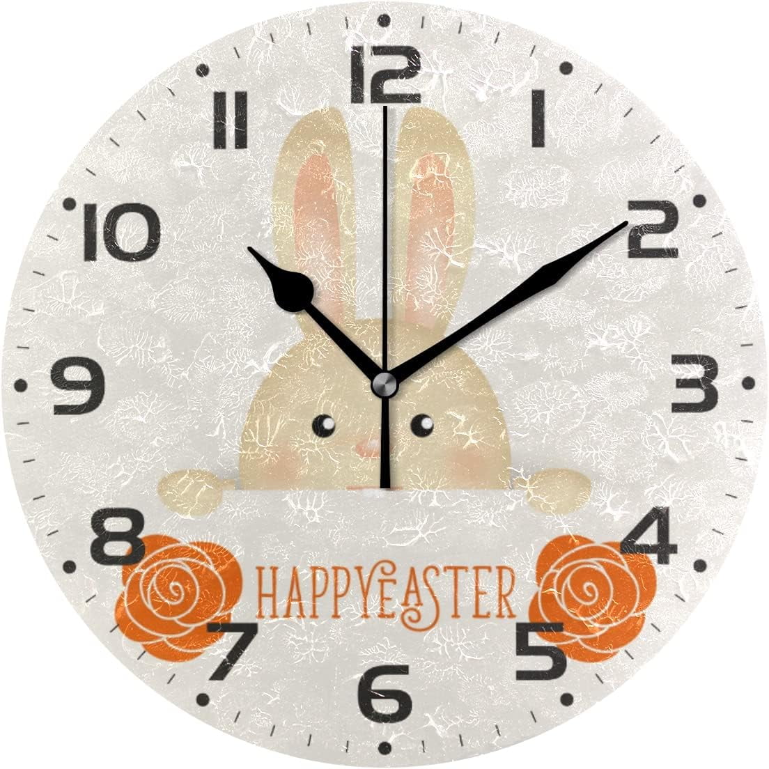 SKYSONIC Easter Rabbit Wall Clock 10 Inch Silent Non Ticking Round ...