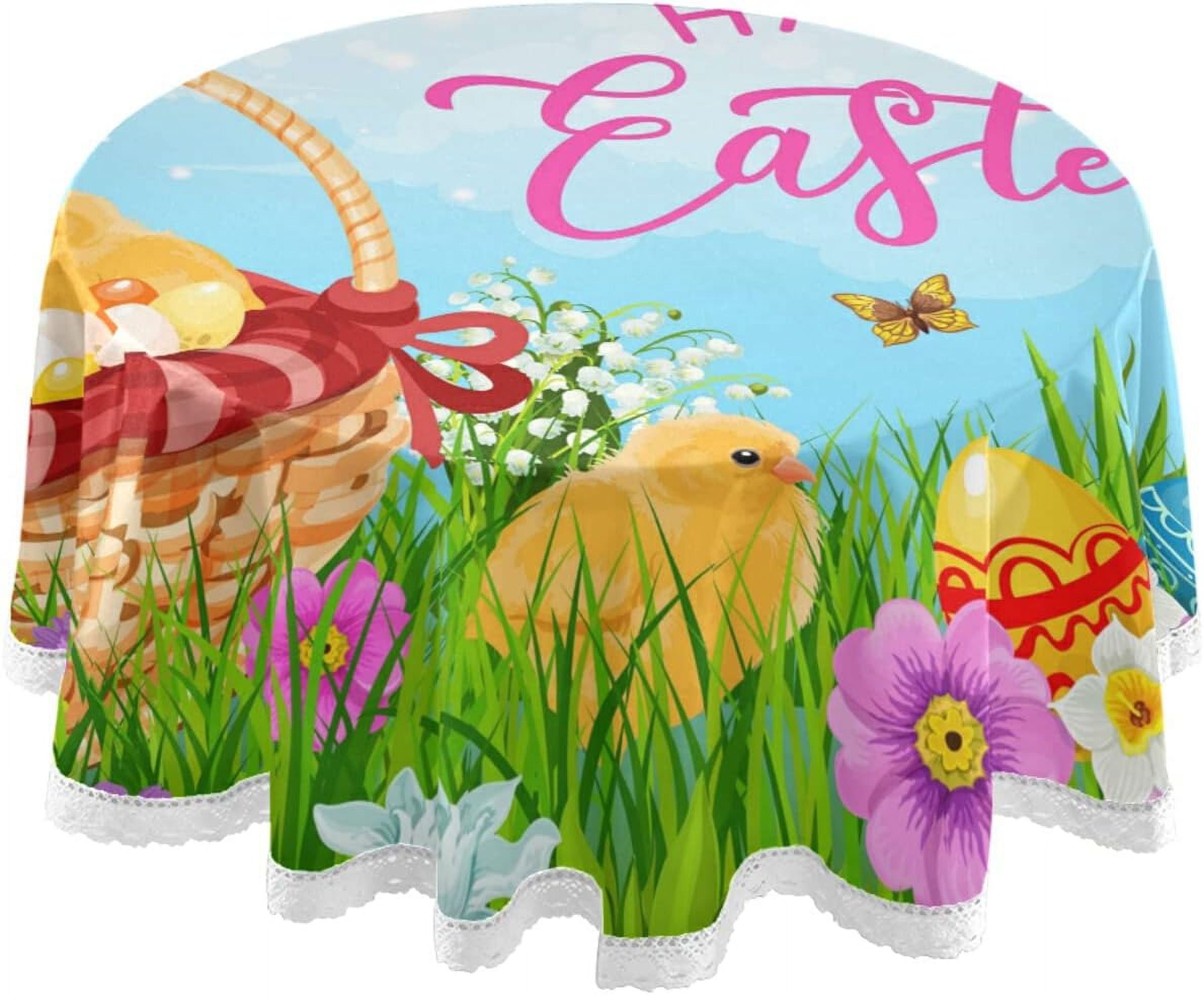 SKYSONIC Easter Round Tablecloth 60In,Happy Easter Cute Chicks and ...