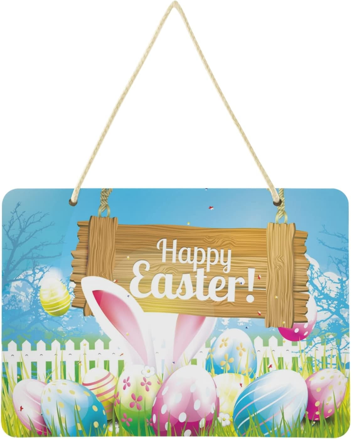 SKYSONIC Eggs Easter Welcome Sign Front Door Decor Wall Hanging Plaque ...
