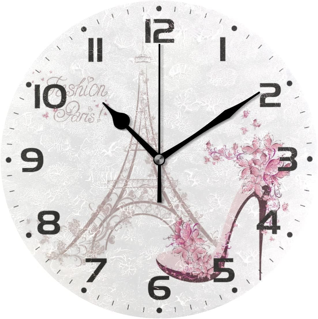 SKYSONIC Eiffel Tower and High Heels Wall Clock 10 Inch Silent Non ...