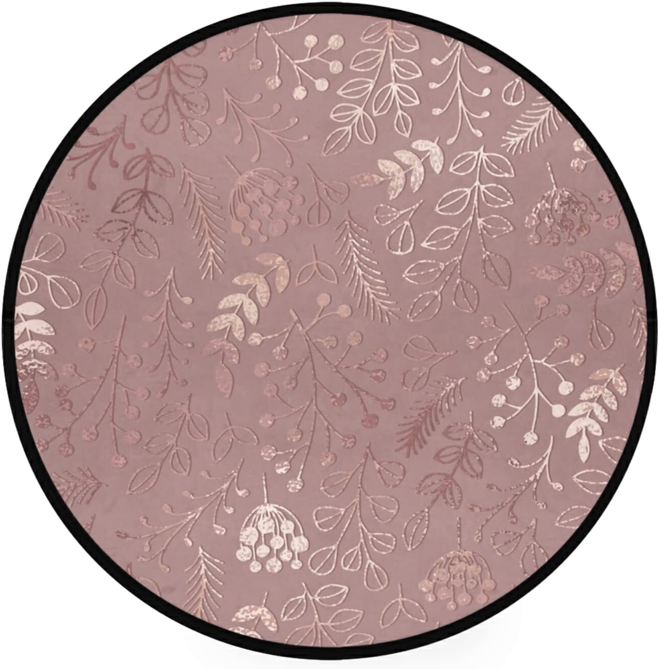 SKYSONIC Elegant Rose Gold Floral PatternRound Area Rug Chair Couch ...