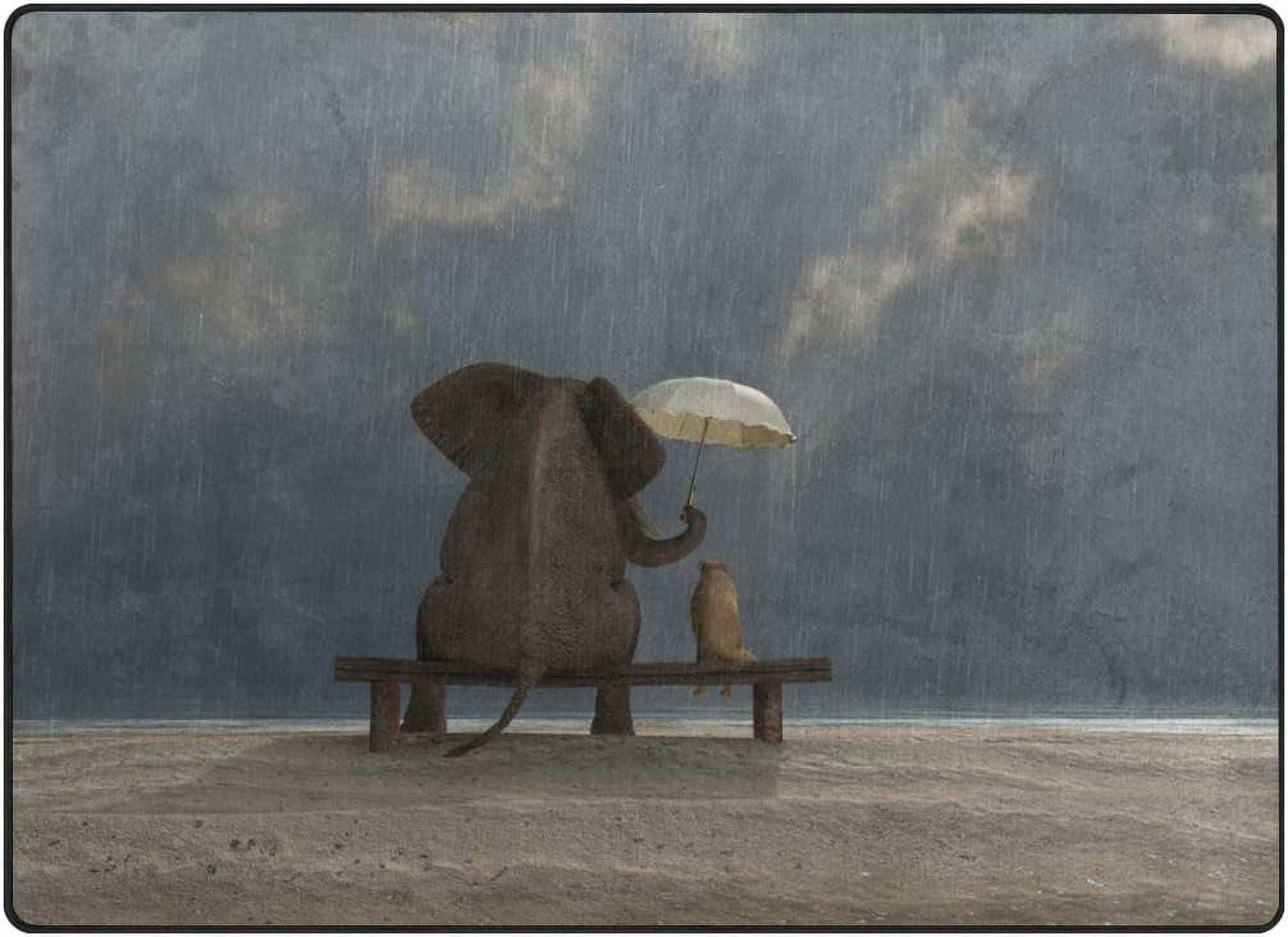 SKYSONIC Elephant Dog Sit Under Rain 80x58 inches Lightweight Soft Area ...