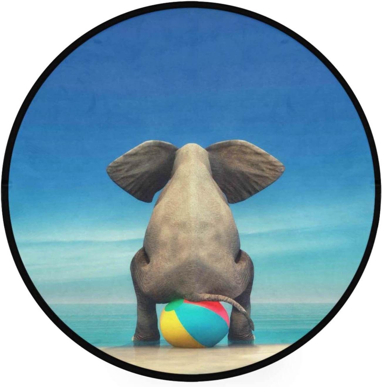 SKYSONIC Elephant on A Beach BallRound Area Rug Chair Couch Cover Area ...