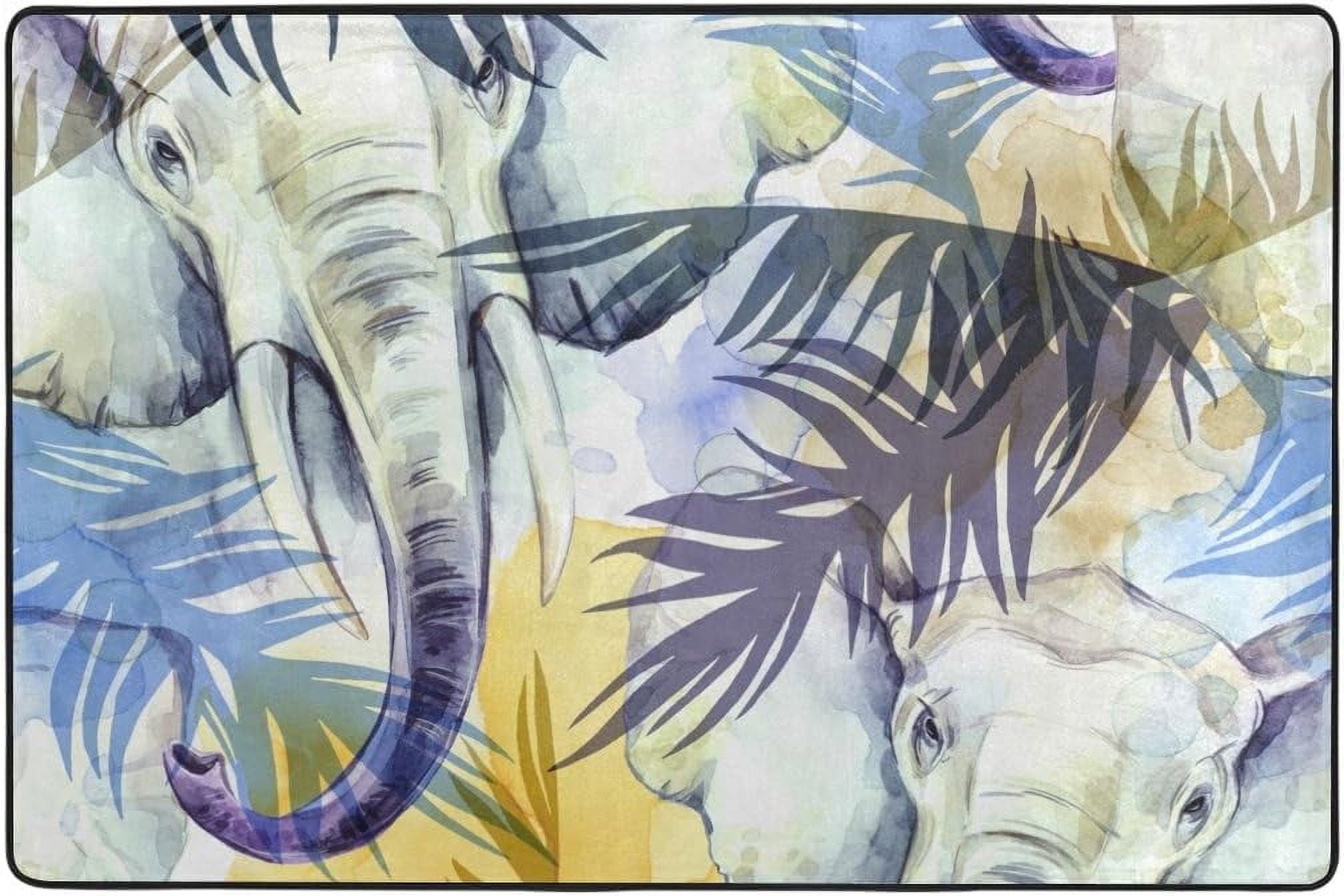 SKYSONIC Elephants Colorful Tropical Leaves Area Rug Pad 24x36 Inch 100 ...