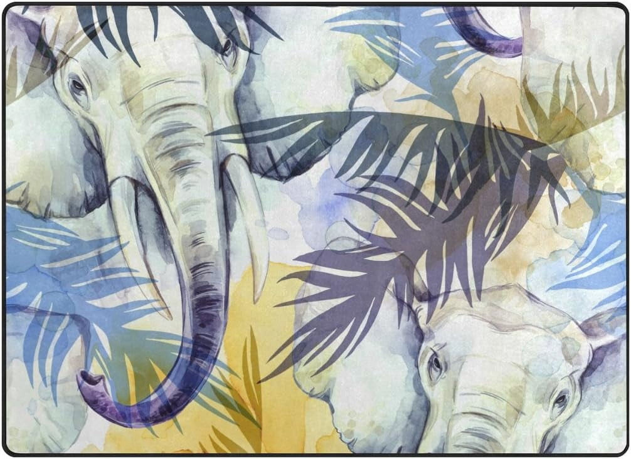 SKYSONIC Elephants Colorful Tropical Leaves Area Rug Pad - 63x48 inch ...
