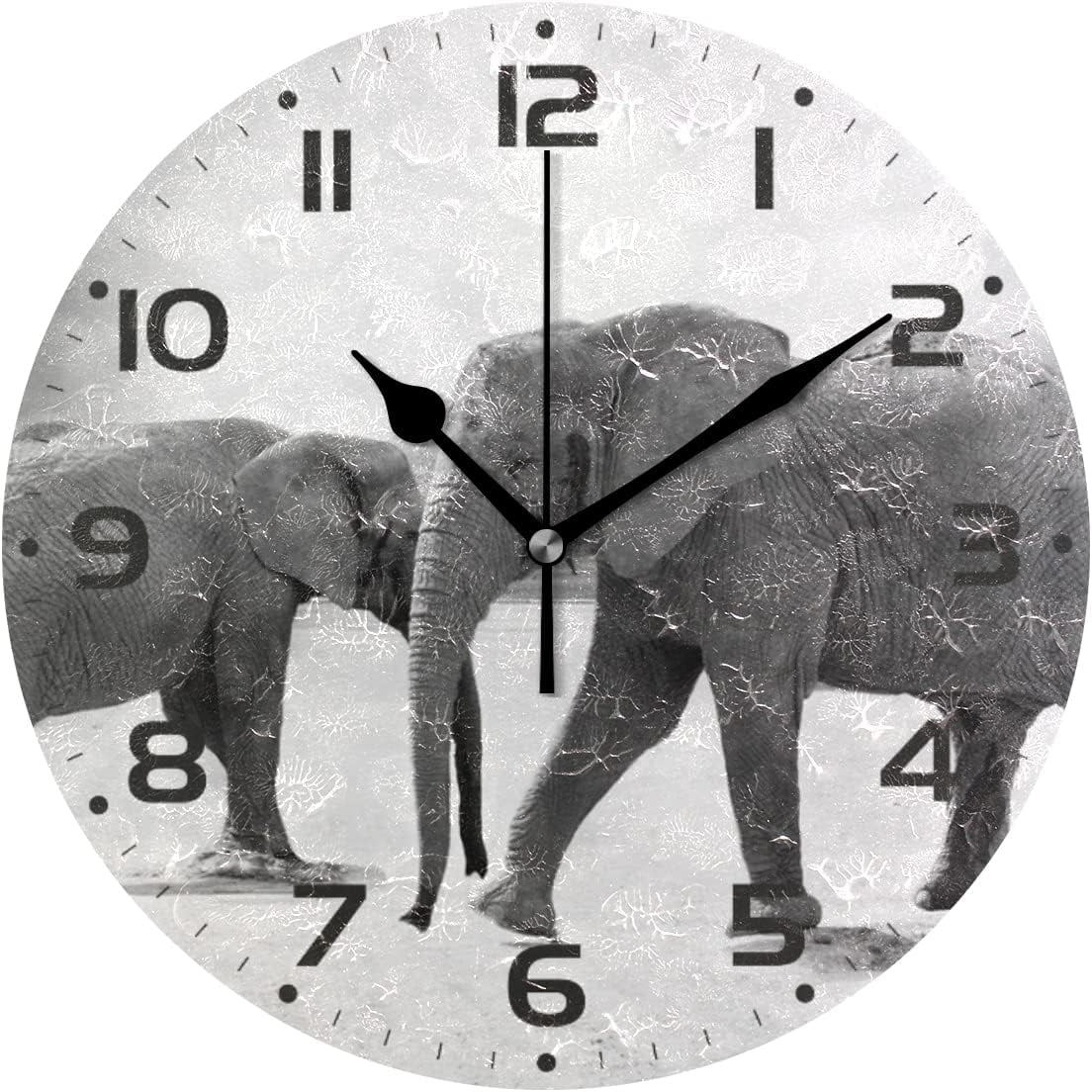 SKYSONIC Elephants Walking Wall Clock 10 Inch Silent Non Ticking Round ...