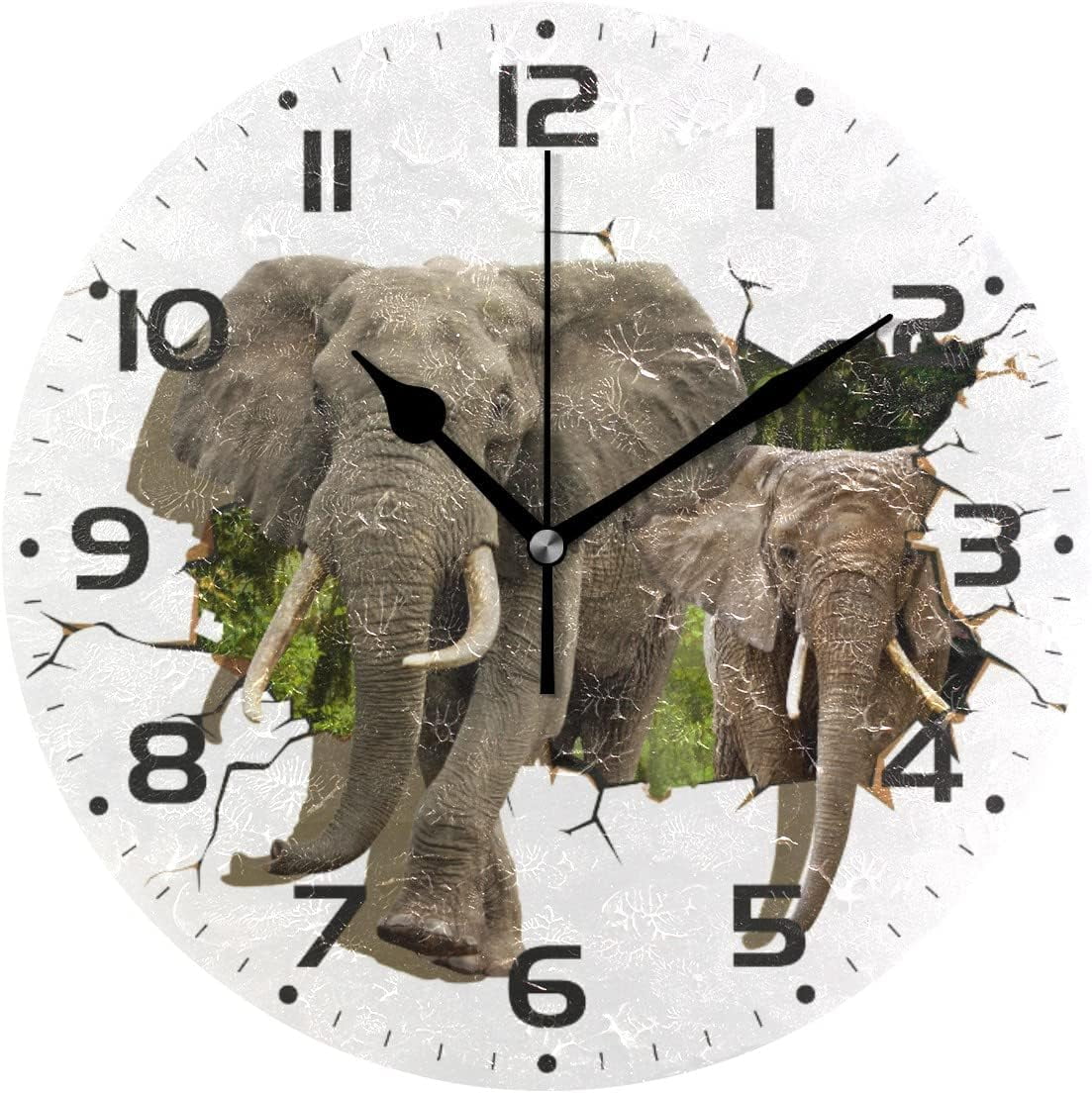 SKYSONIC Elephants Wall Clock 10 Inch Silent Non Ticking Round Clock Oil Painting Clock Easy to ...