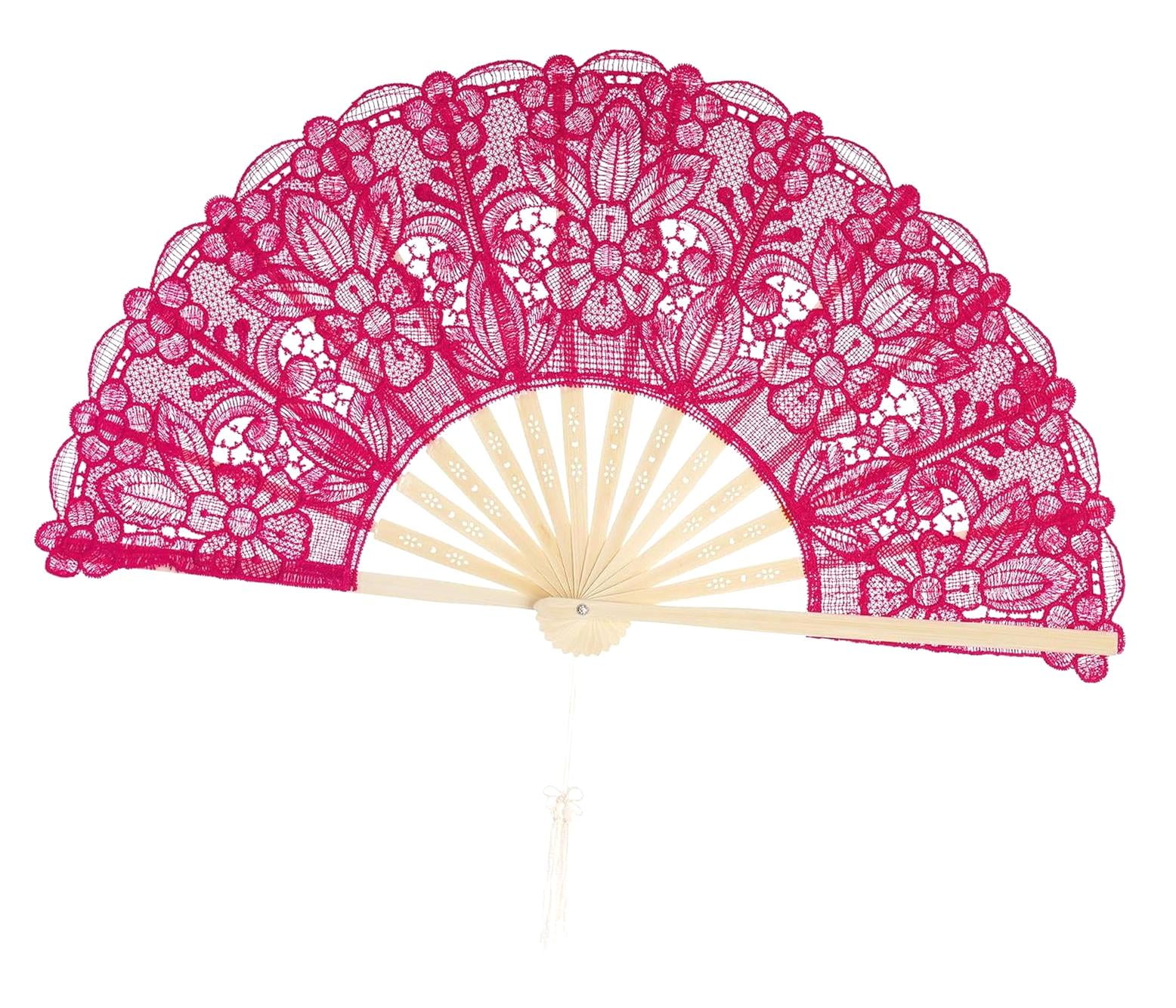 SKYSONIC Embroidered Cotton Lace Folding Hand Fans Floral Pattern ...