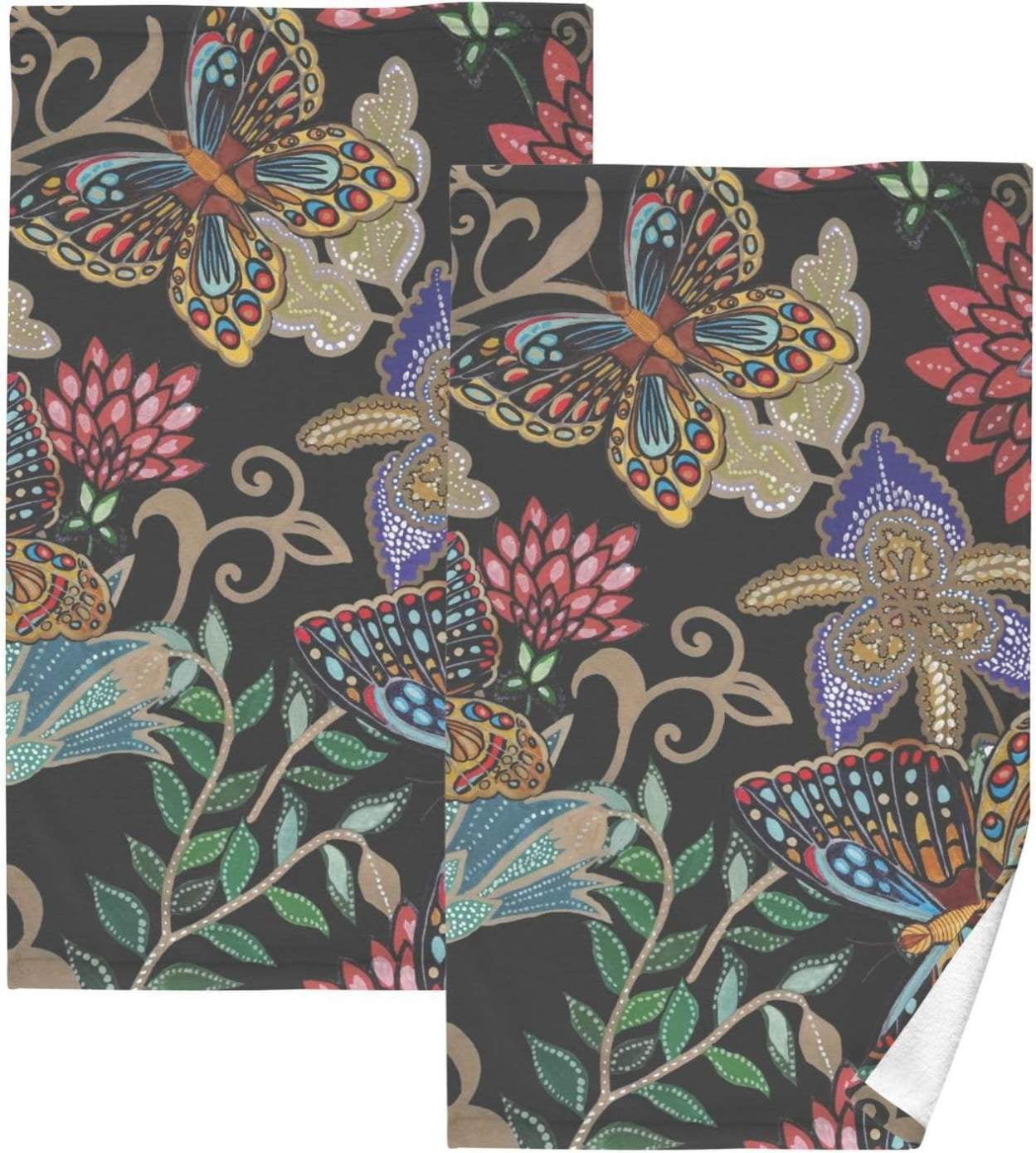 SKYSONIC Embroidery Floral Butterfly Hand Towels 2 Pack, Cotton Bath ...