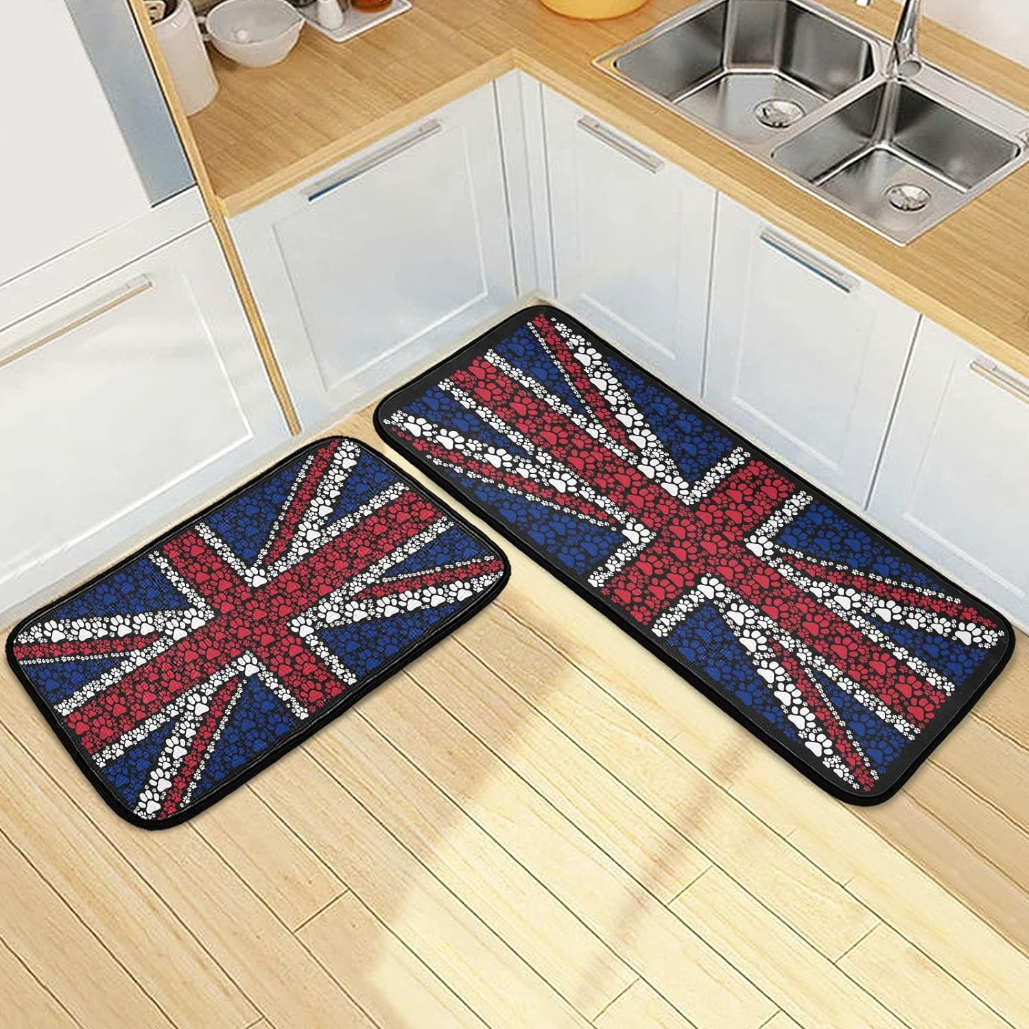 SKYSONIC English State Flag Kitchen Mats and Rugs Paw Footprint Design ...