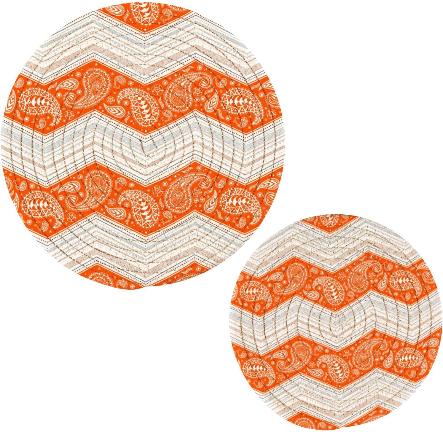 SKYSONIC Ethnic Paisley Orange Pot Holders Trivets, 2 Pcs Heat ...