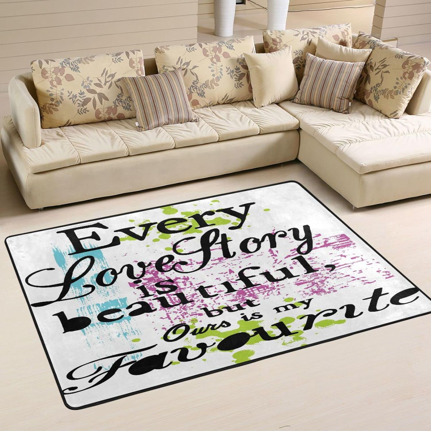 SKYSONIC Every Love Story Slogans Area Rug 72x48in Vintage Style Non ...