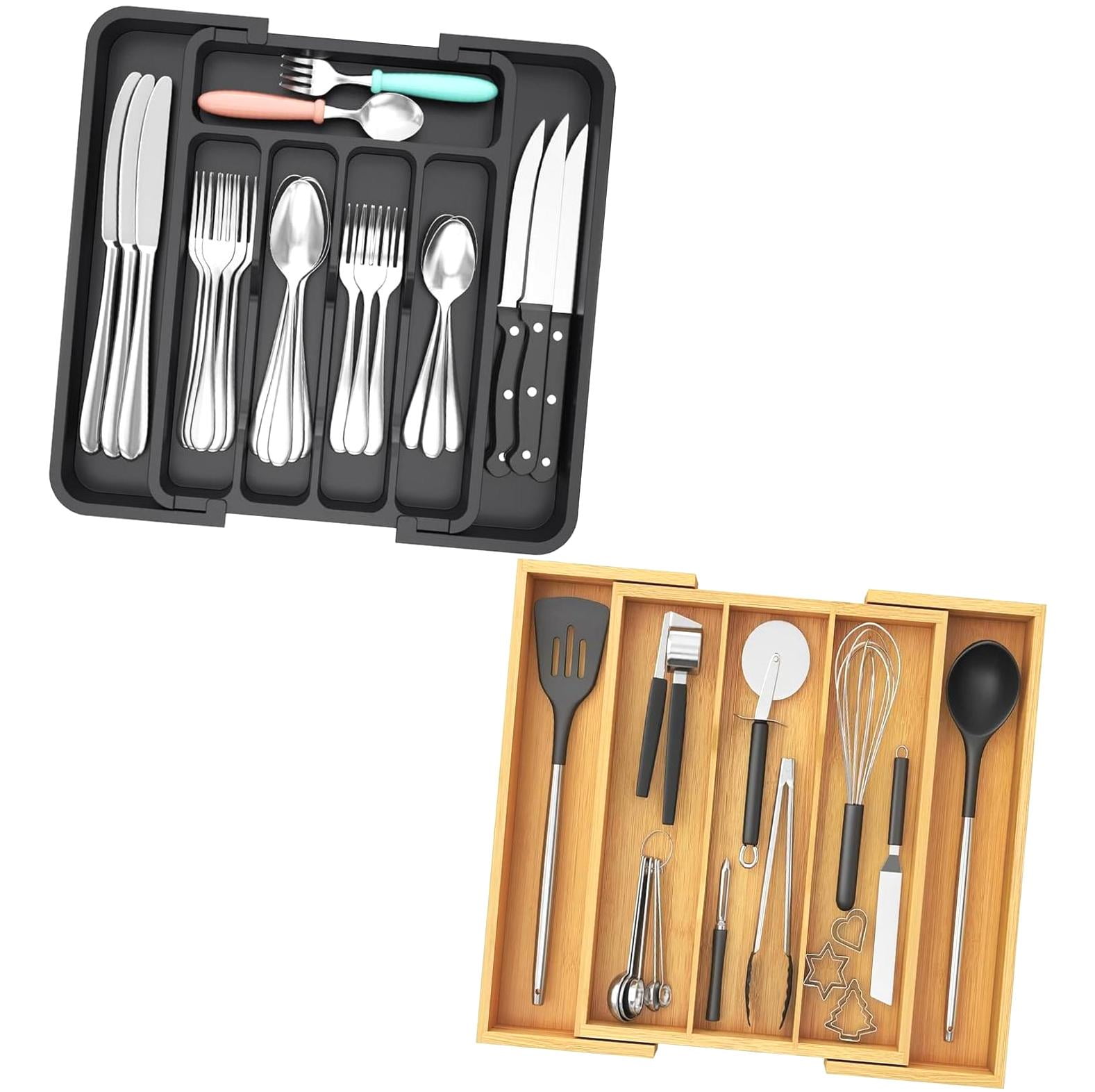 SKYSONIC Expandable Kitchen Drawer Utensil Organizer, Adjustable Tray ...