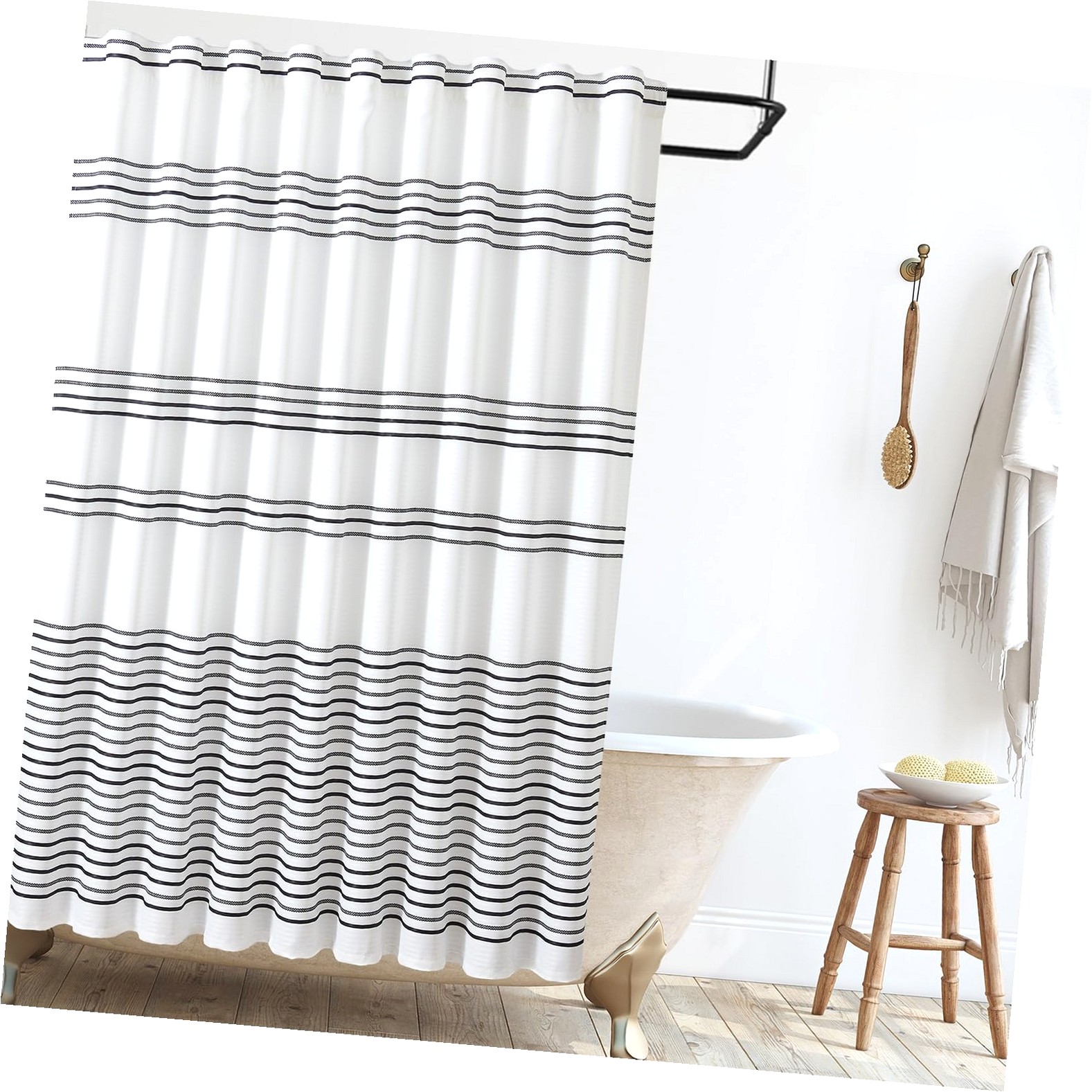 SKYSONIC Extra Long No Grommet White Shower Curtain for Bathroom Back ...