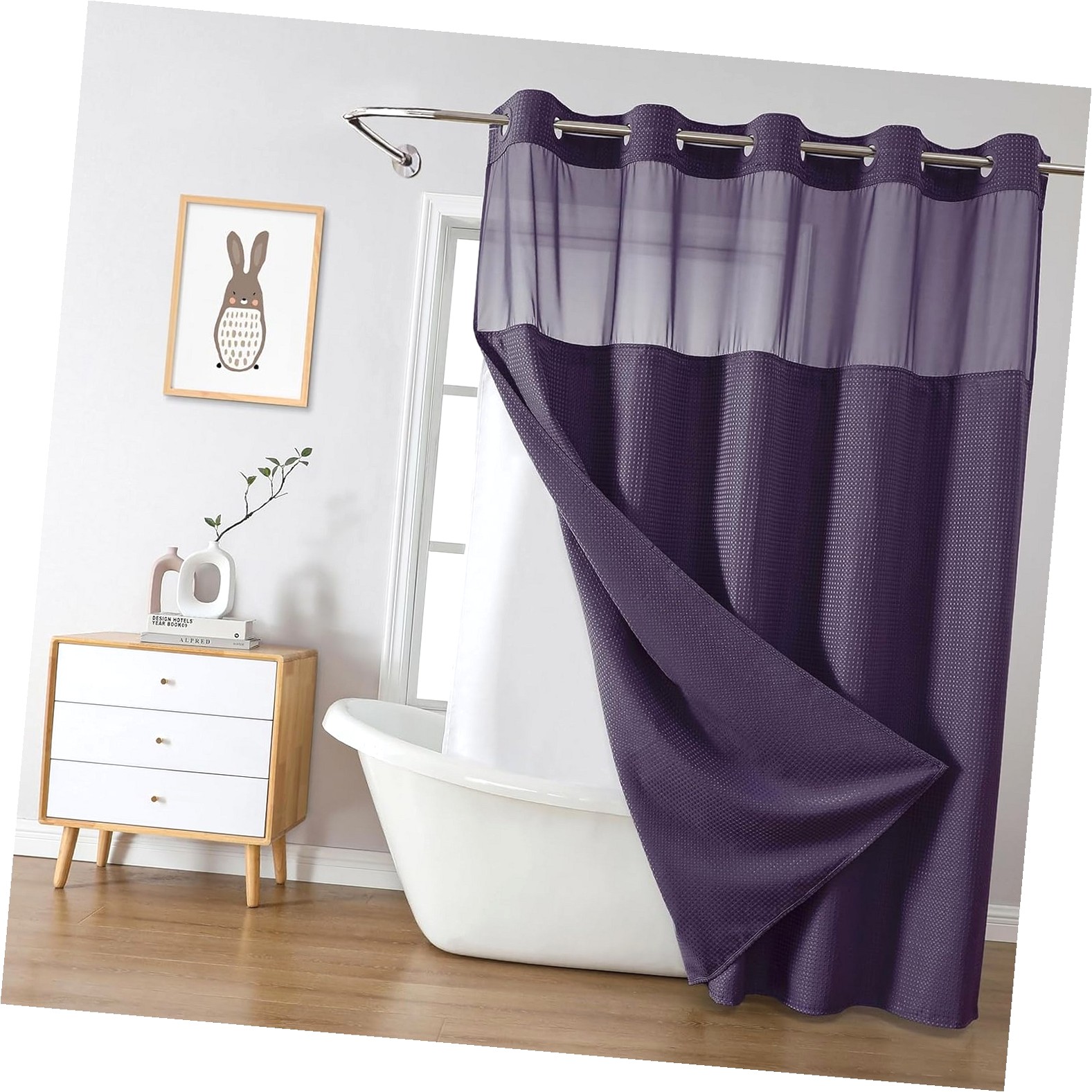 SKYSONIC Extra Long No Waffle Weave Shower Curtain with Built-in Liner ...