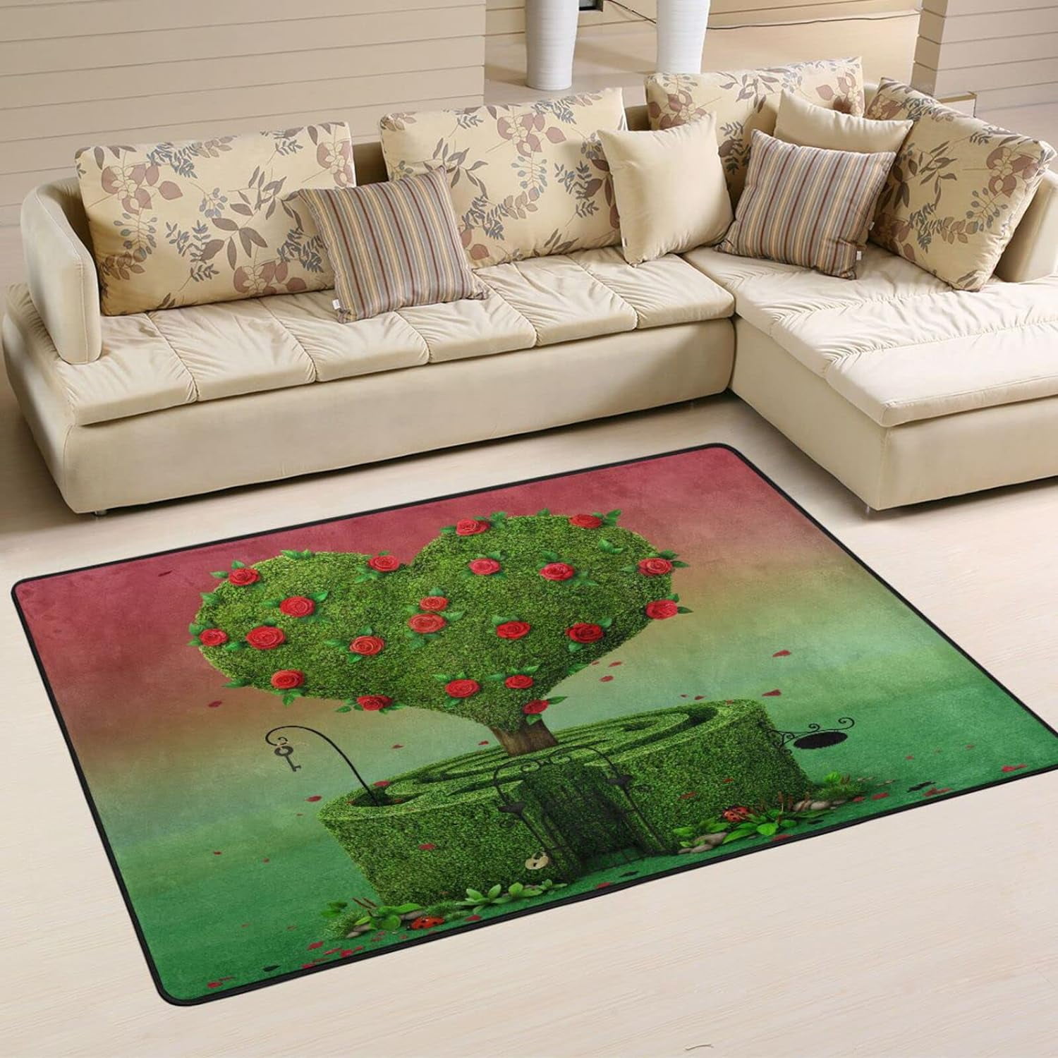 SKYSONIC Fairy Heart Tree Labyrinth Non-Slip Area Rug, Valentine Floor ...
