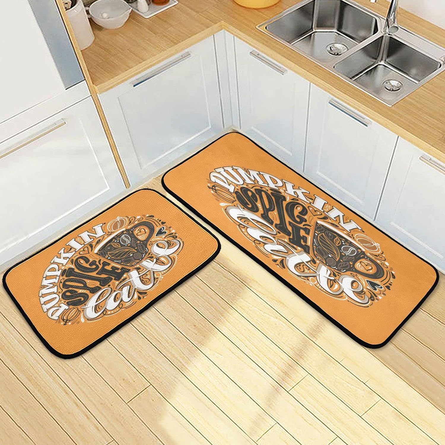 SKYSONIC Fall Pumpkin Latte Kitchen Rugs Set of 2, Coffee Quote Autumn ...