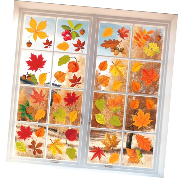 SKYSONIC Fall Window Clings, 9 Autumn Maple Window Clings for ...