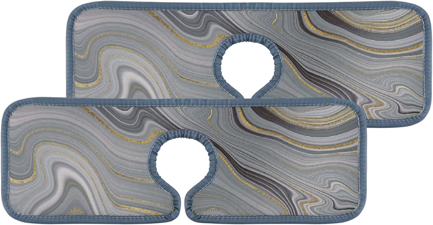 SKYSONIC Faucet Absorbent Mat 2 Pcs Abstract Grey Marble Kitchen Faucet ...