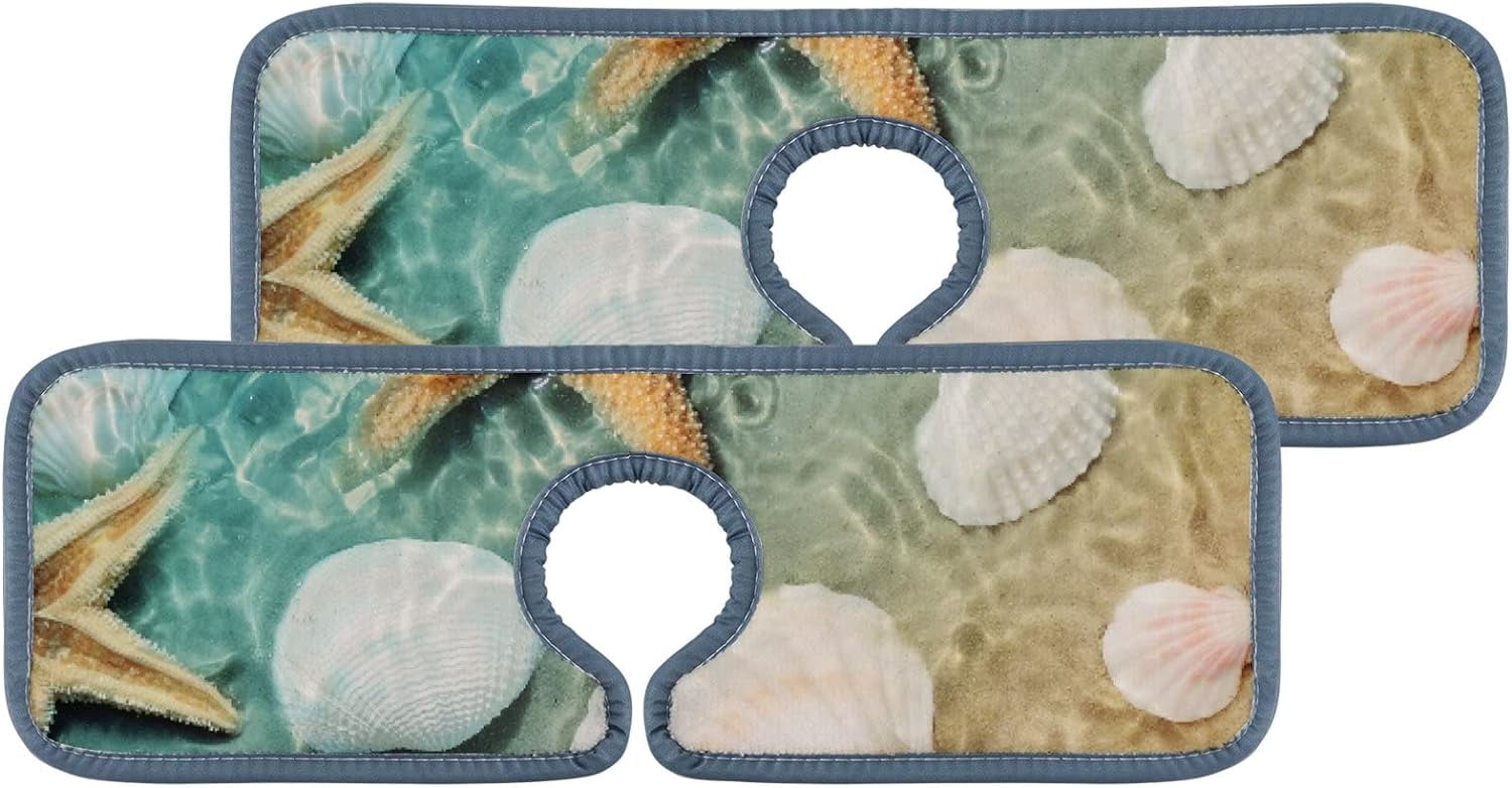 SKYSONIC Faucet Absorbent Mat 2 Pcs Starfish And Seashell On Summer ...