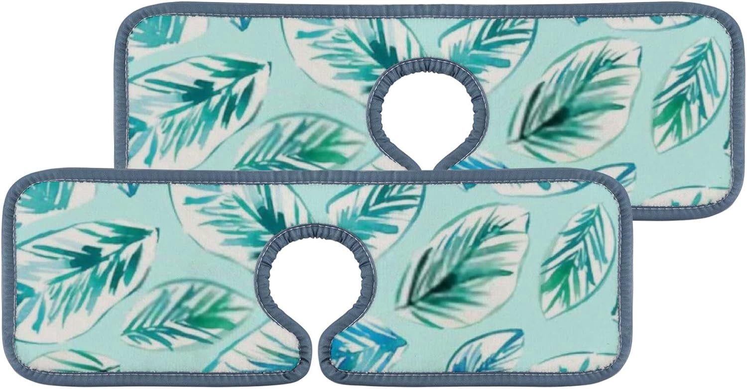 SKYSONIC Faucet Absorbent Mat 3 Pcs Modern Tropical Palm Leaf Pattern ...