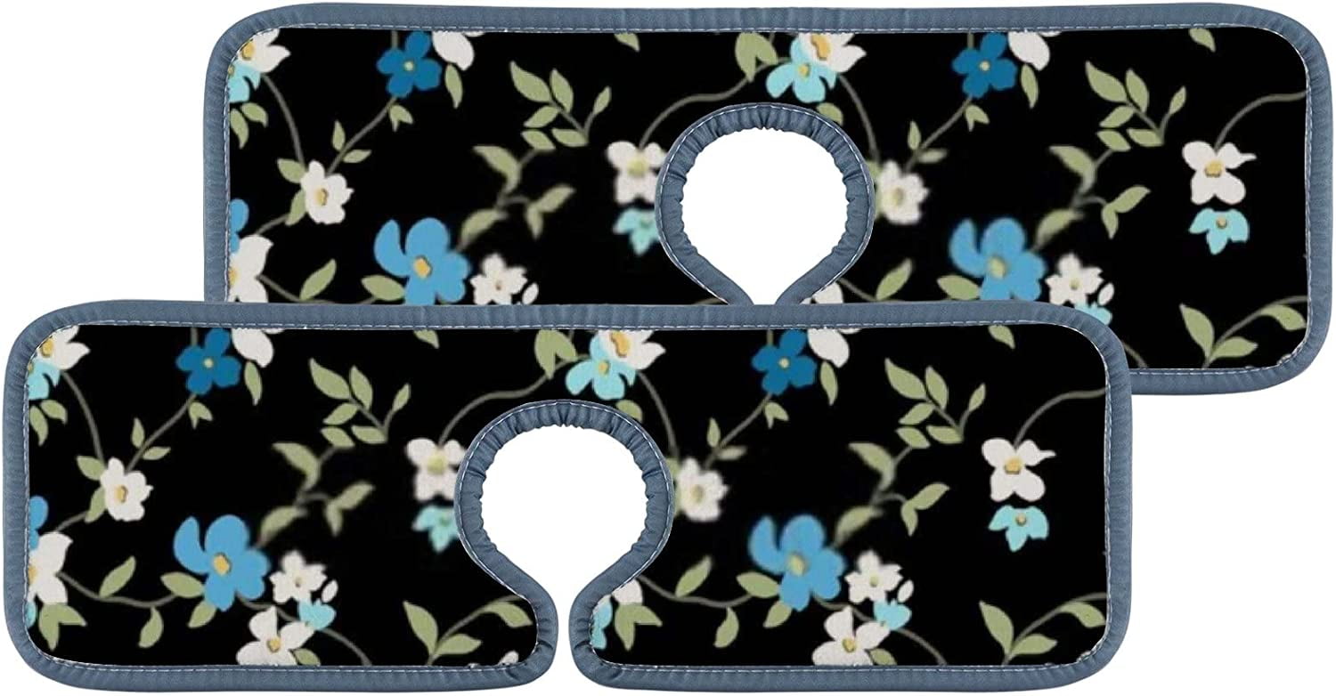 SKYSONIC Faucet Absorbent Mat 4 Pcs Beautiful Floral Pattern with Vines ...