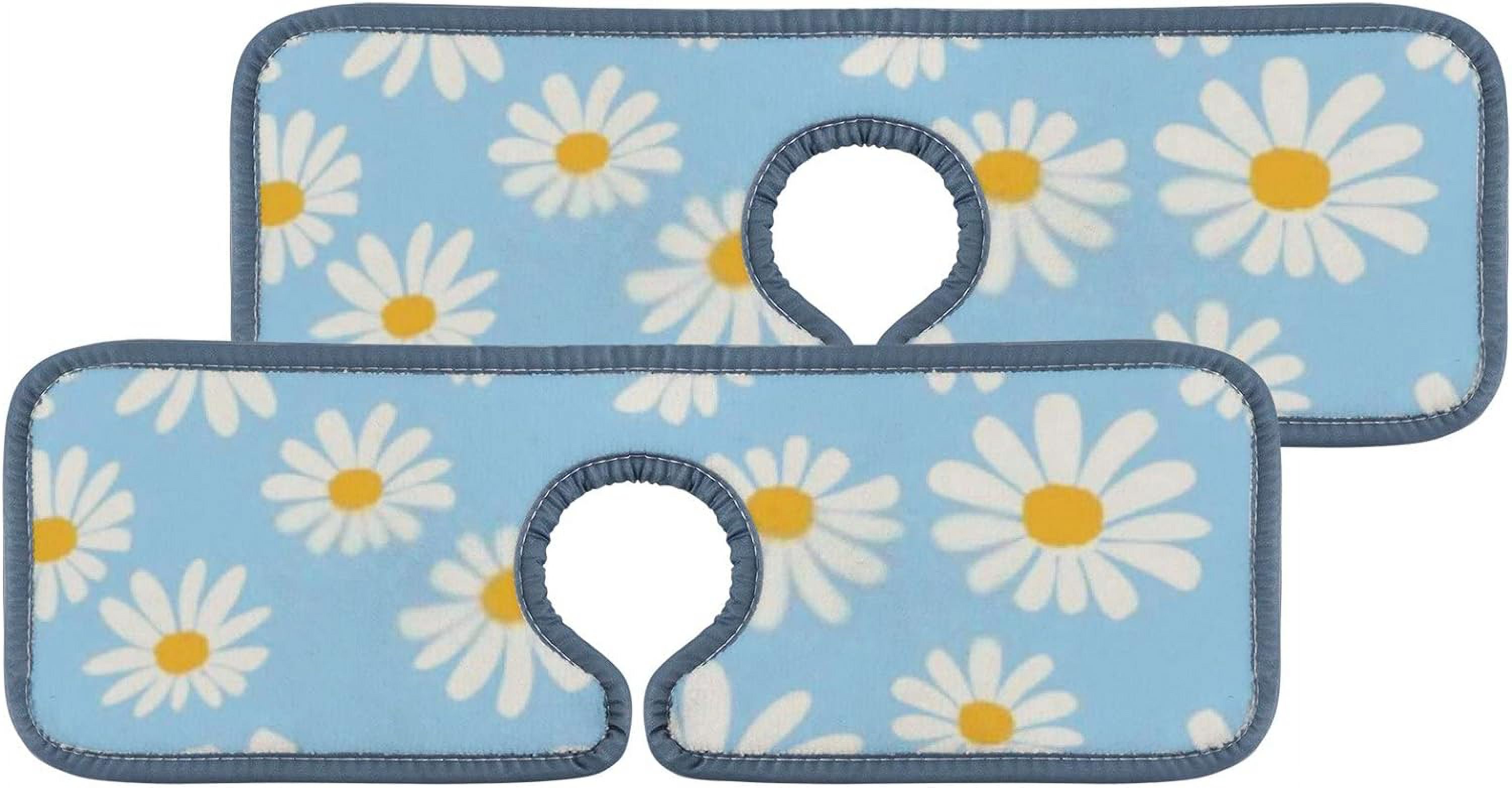 SKYSONIC Faucet Absorbent Mat 4 Pcs Daisy Flower on Blue Background ...