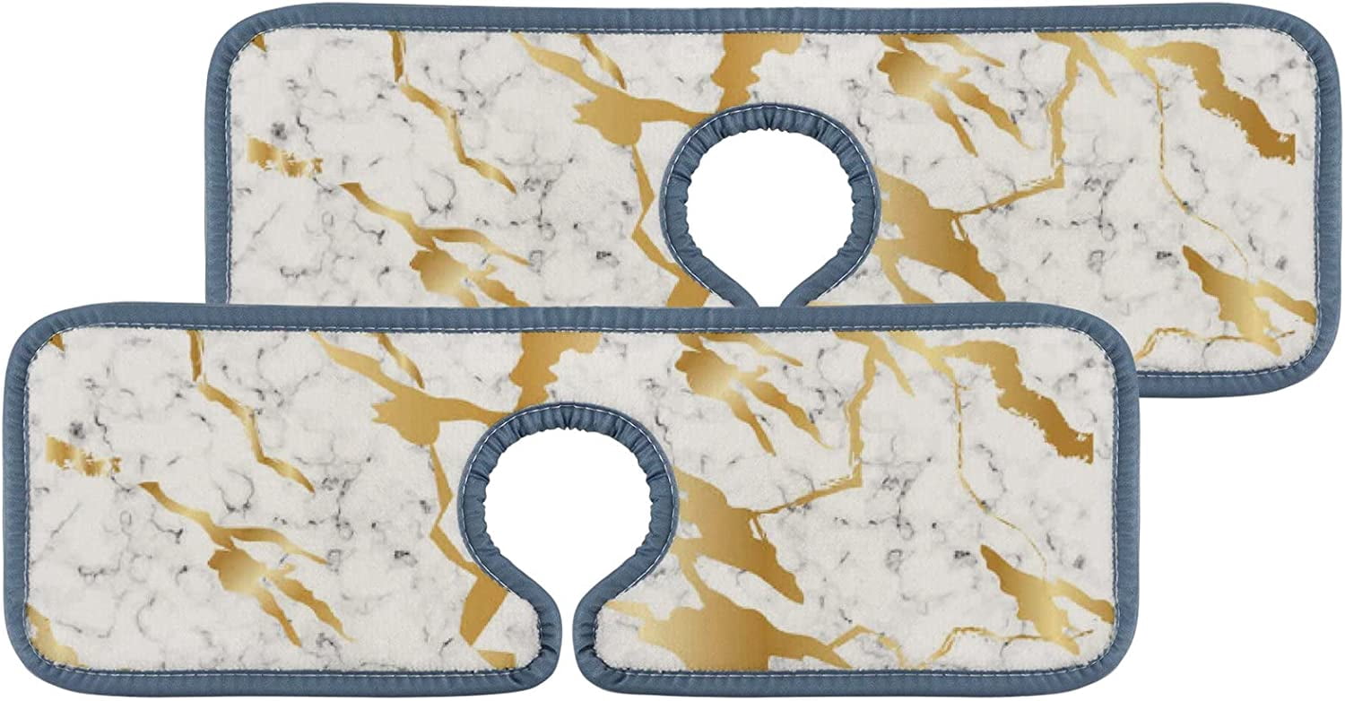 SKYSONIC Faucet Absorbent Mat 4 Pcs Luxury Gold Marble Pattern Kitchen ...